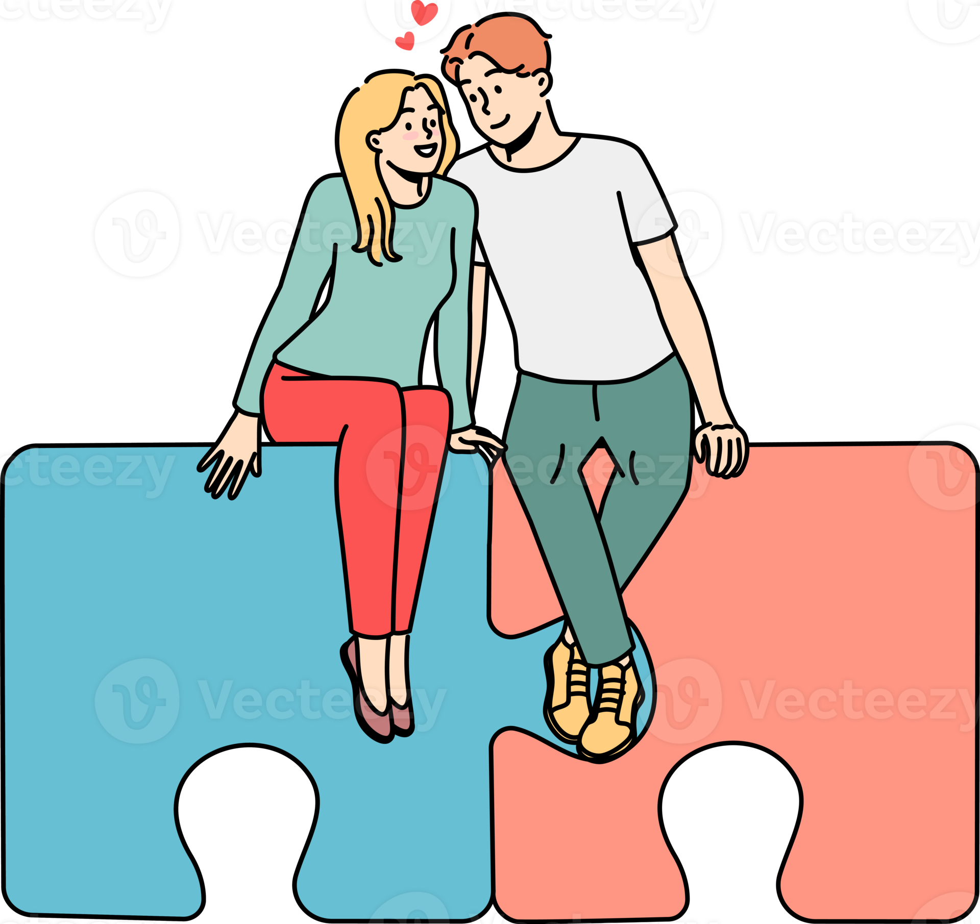 Happy Couple Sitting On Connected Puzzles 21468612 Png
