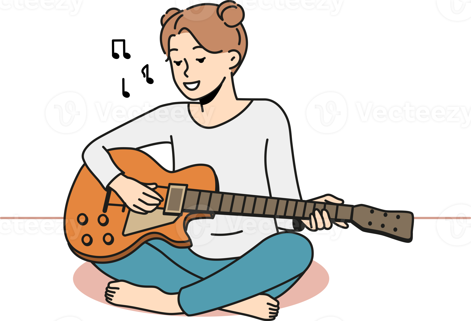 Smiling Girl Playing Guitar 21468620 Png