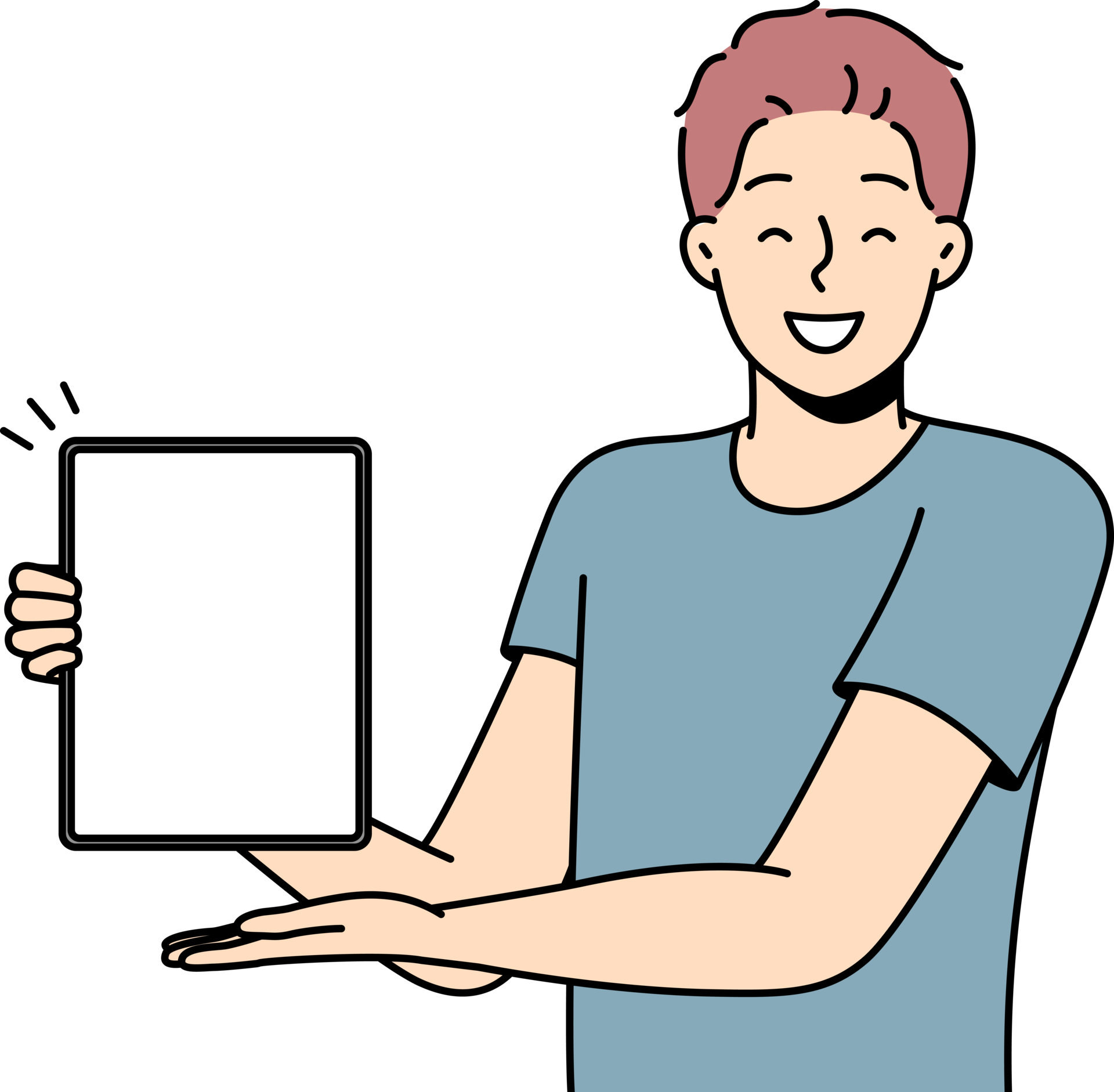 Smiling Man Show Mockup Screen On Tablet 21468665 Png
