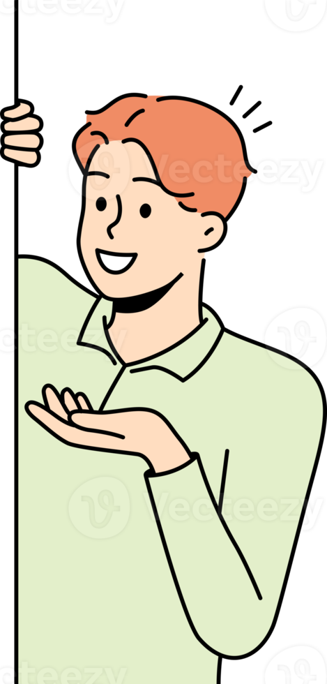 Smiling Man Look Behind Mockup Poster 21468888 Png
