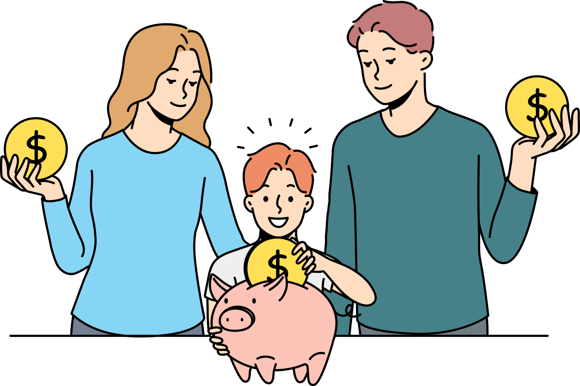 Happy parents and child saving money in piggybank 21468974 PNG