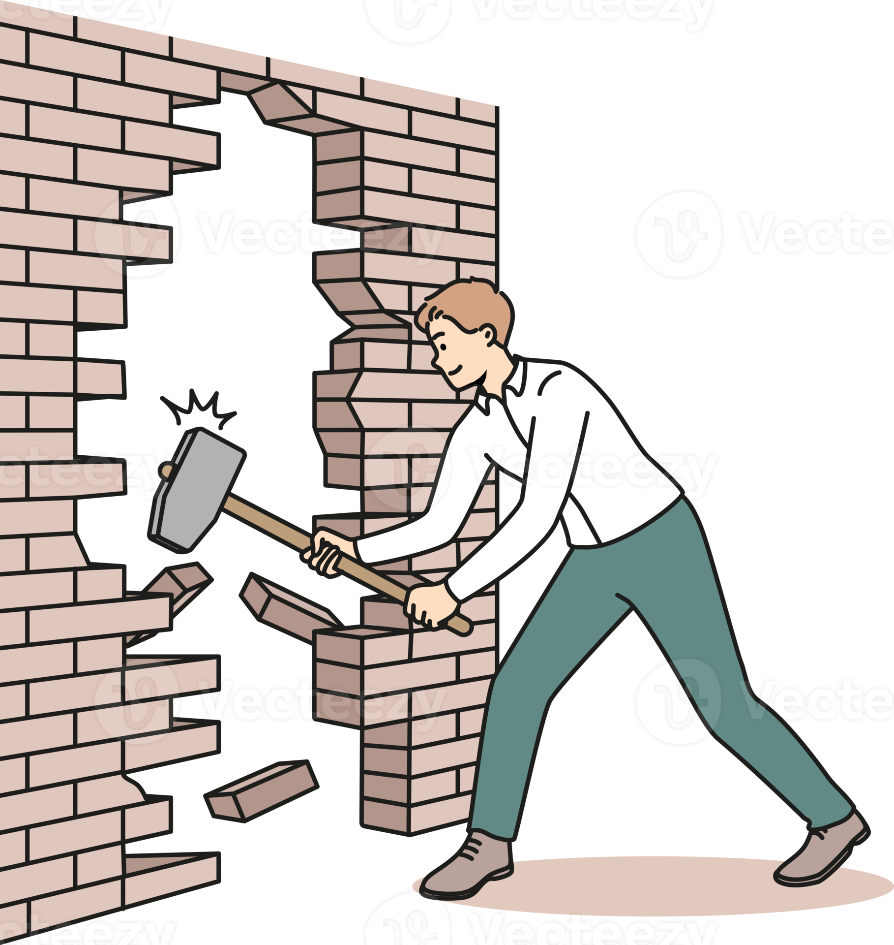 Businessman with hammer break wall 21469033 PNG