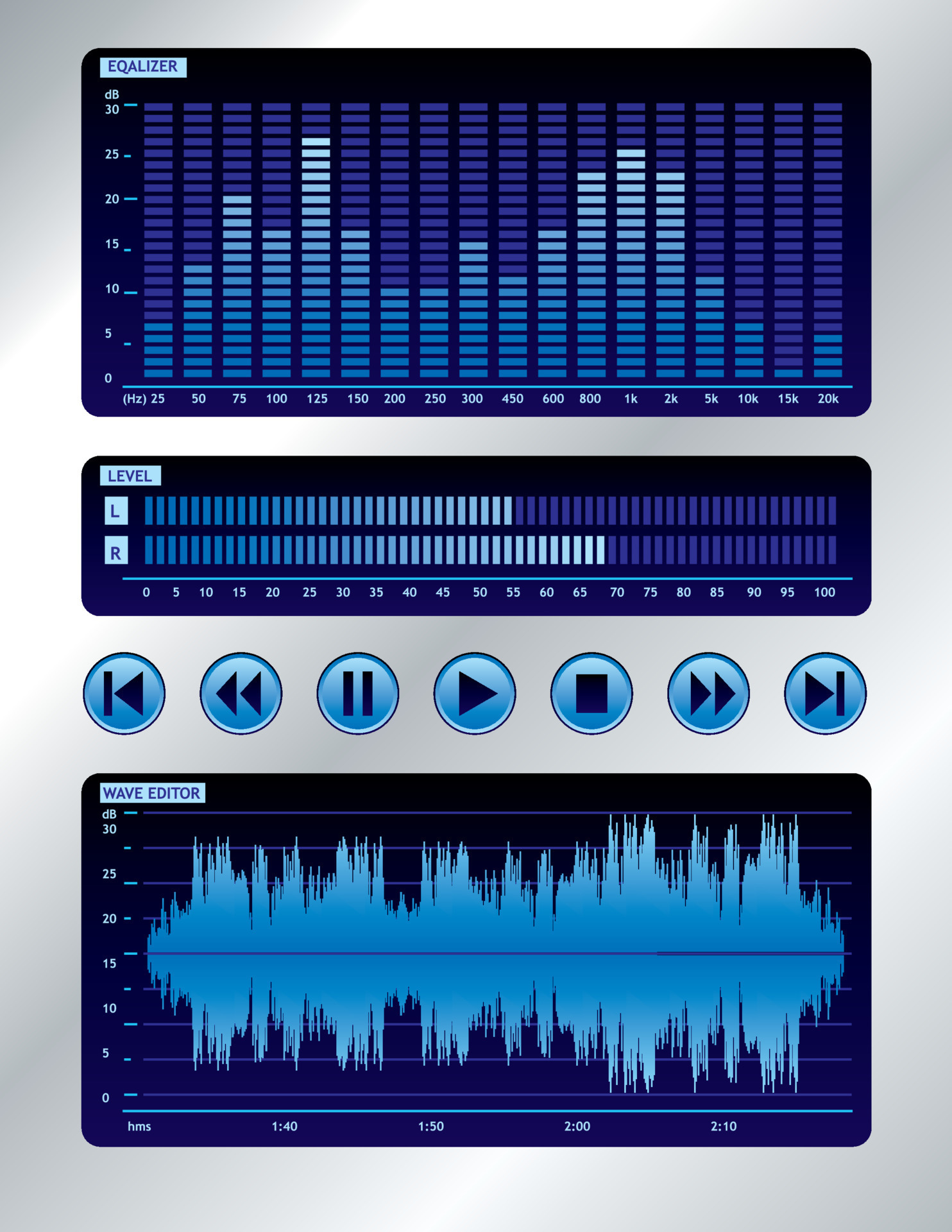 Wave Editor Spectrum Analyzer Output Level On Digital Display And Buttons 21470467 Vector Art