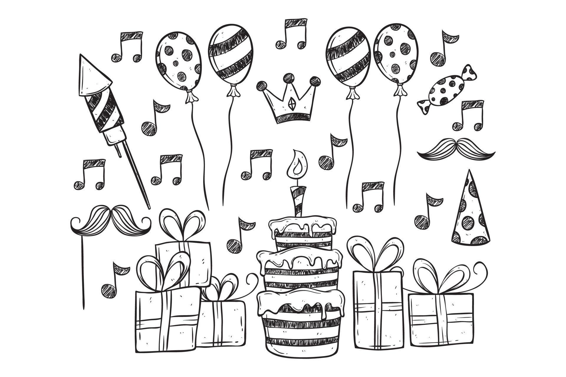 doodle birthday party elements collection on white background 21470728 ...