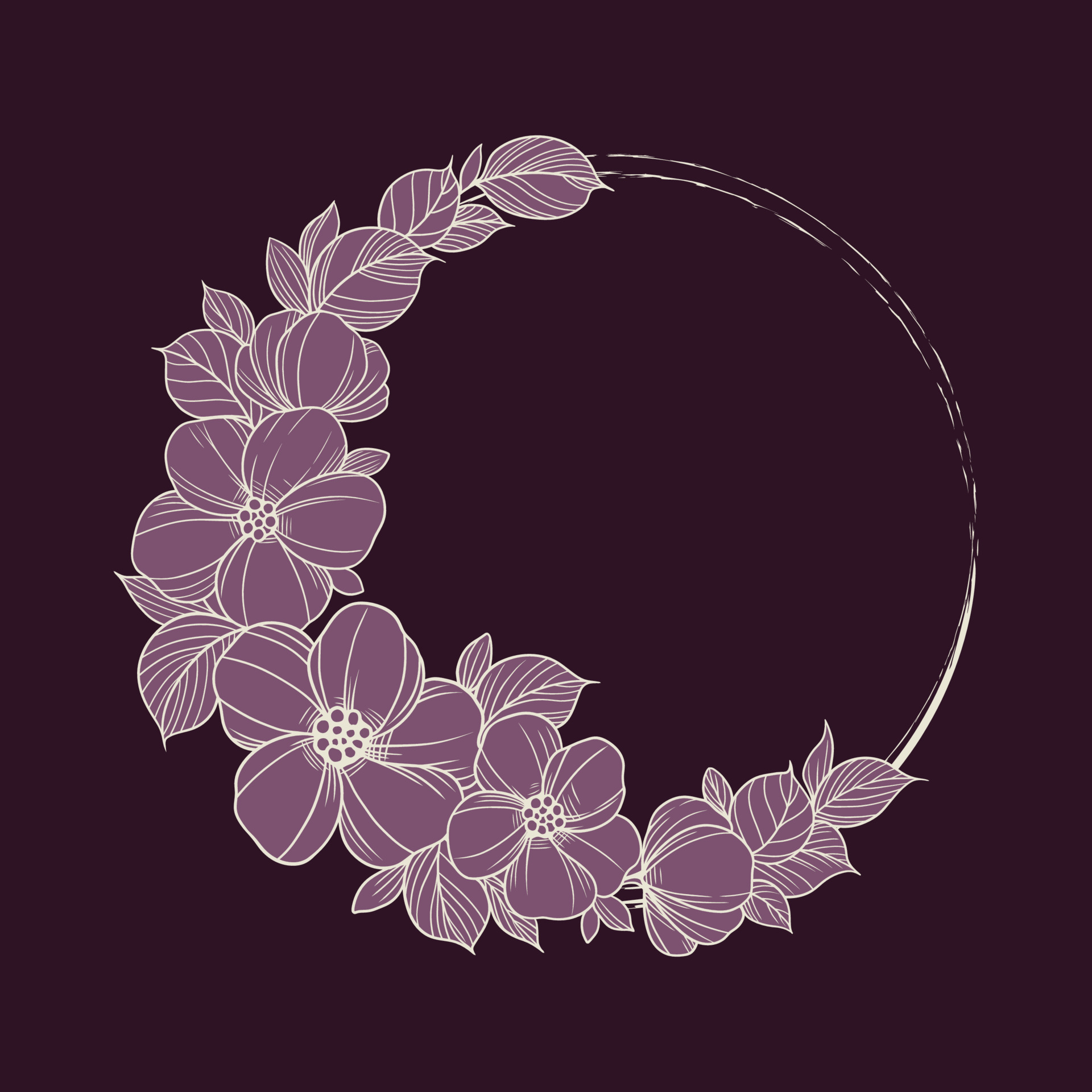 Flower frame outline double round. Floral circle border botanical line ... Flower frame outline double round. Floral circle border botanical line ...