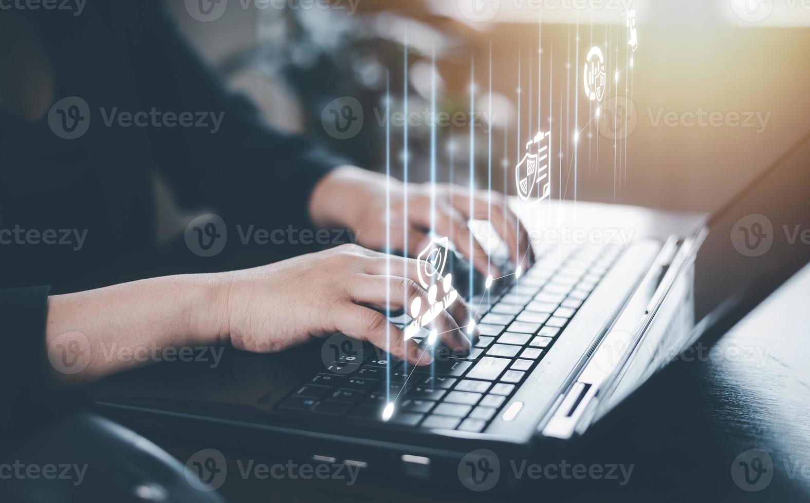 Hand hold Smartphone with virtual global with cyber security, Login, User, identification ...