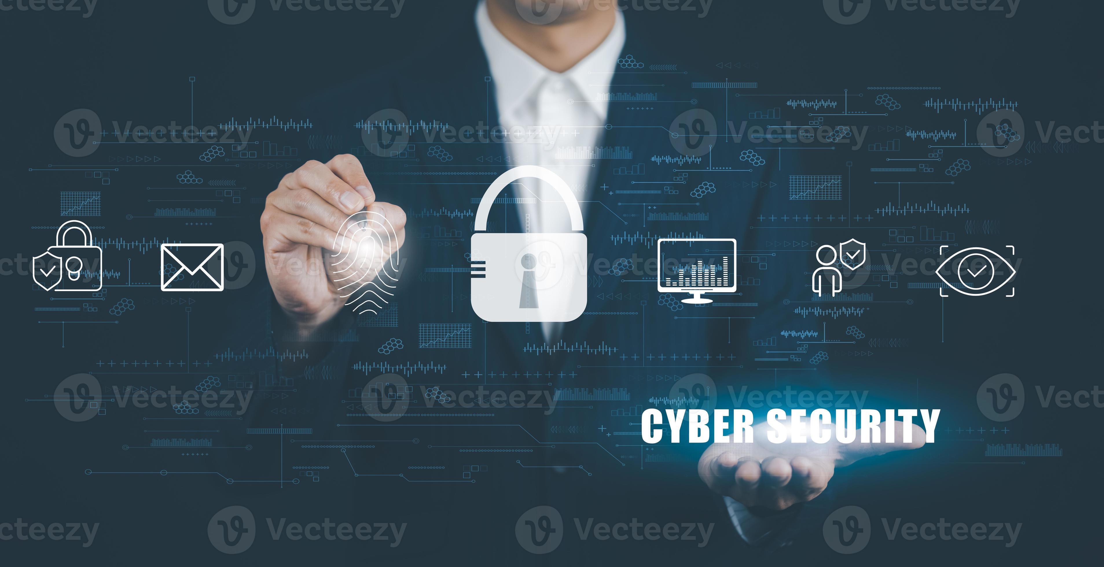 Man Hacker Touch Finger Scan With Cyber Security In Graph Screen Code