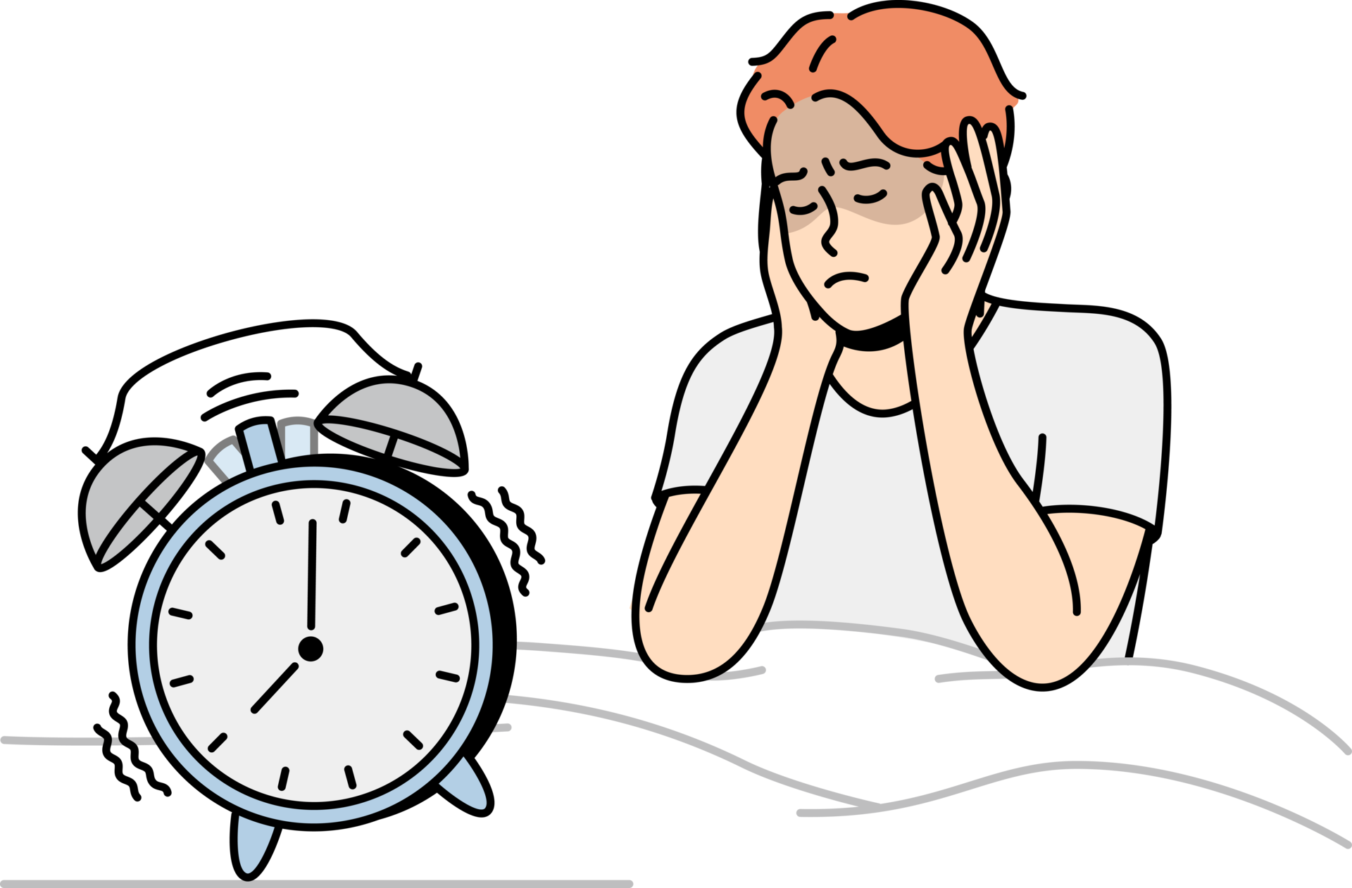 Free Guy In Bed Closes Ears Not To Hear Sounds Of Alarm Clock 21476336 free-guy-in-bed-closes-ears-not-to-hear-sounds-of-alarm-clock-21476336