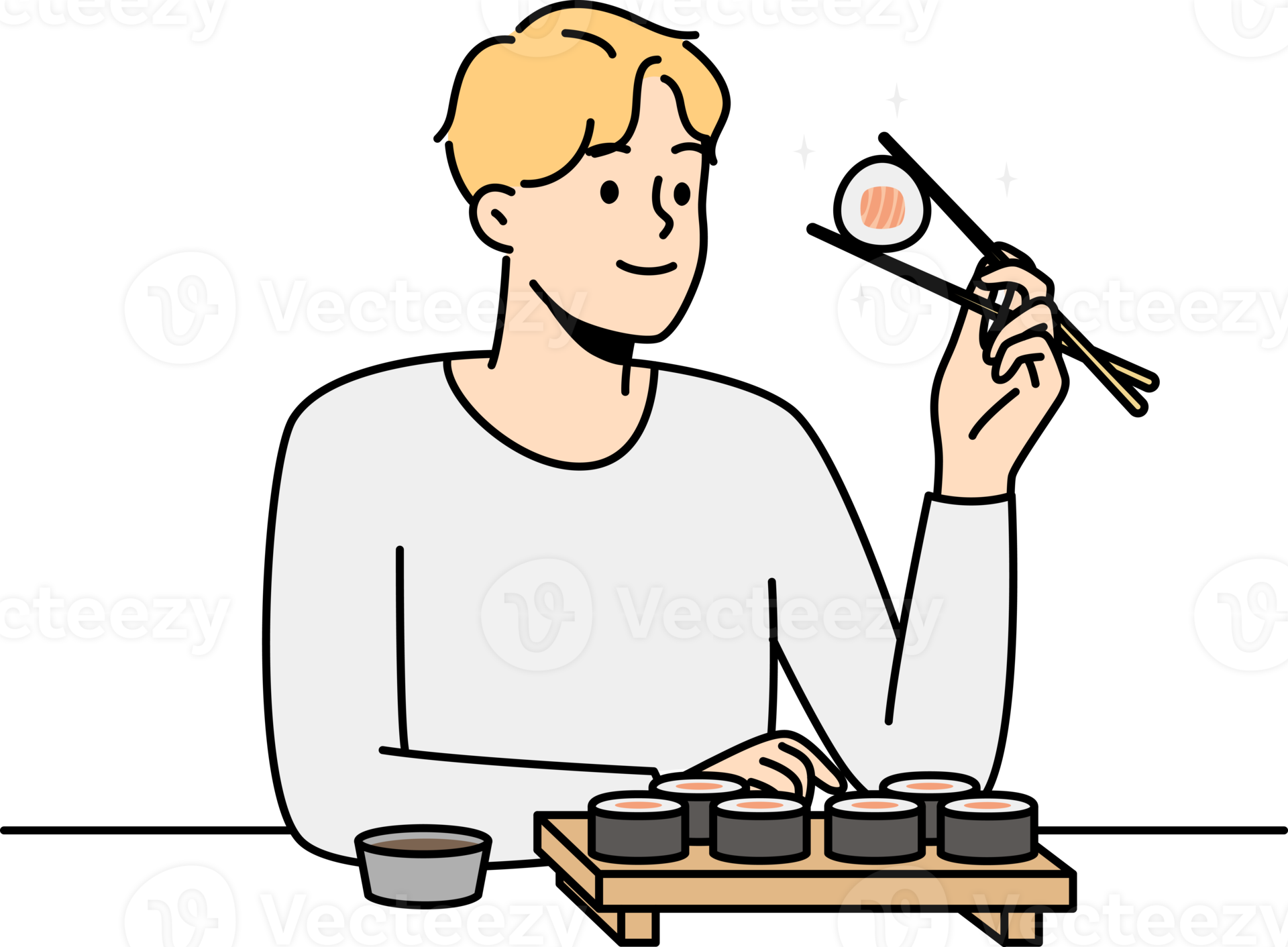 Smiling Man Eat Sushi With Chopsticks 21476610 Png