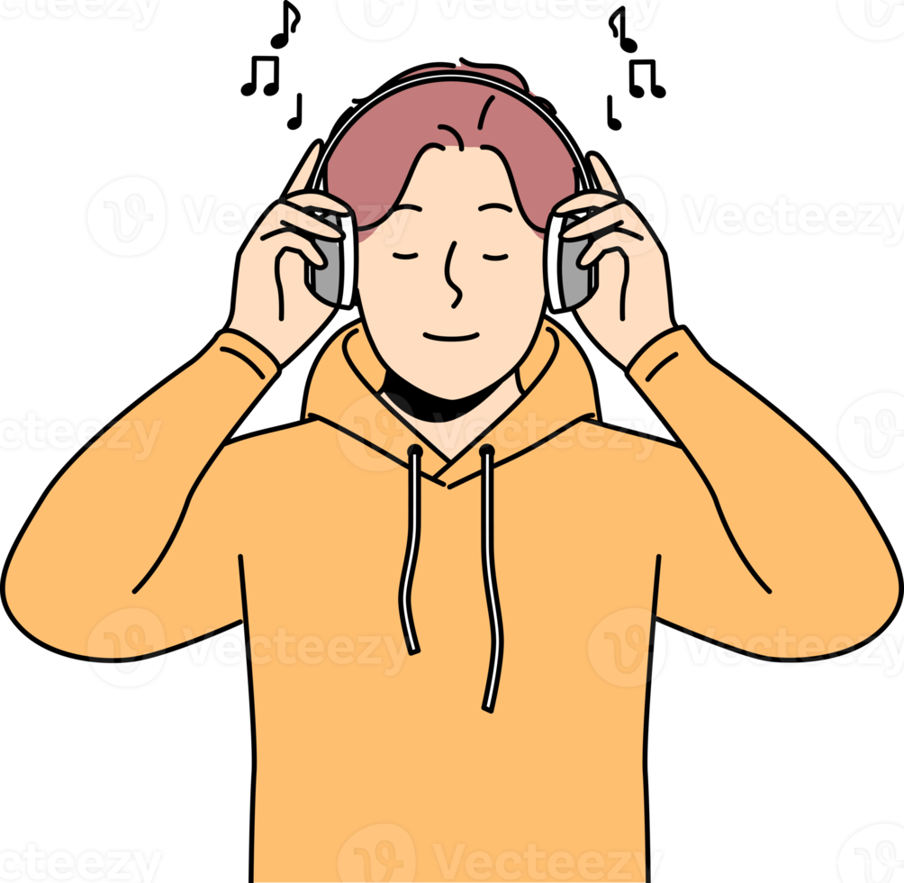 Happy Man Listen To Music In Earphones 21476645 Png