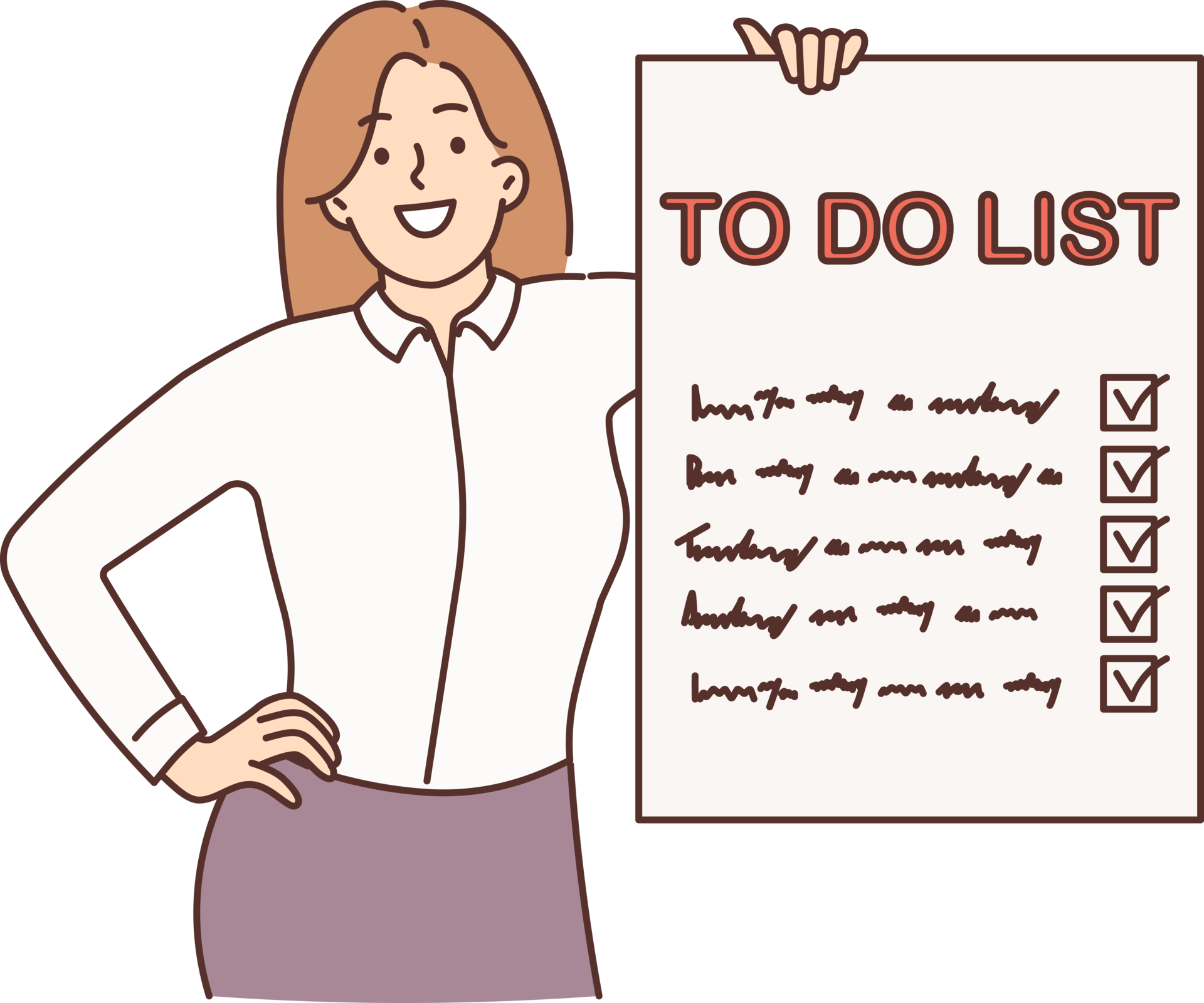 Smiling woman show list with check marks 21477603 PNG Smiling woman show list with check marks 21477603 PNG