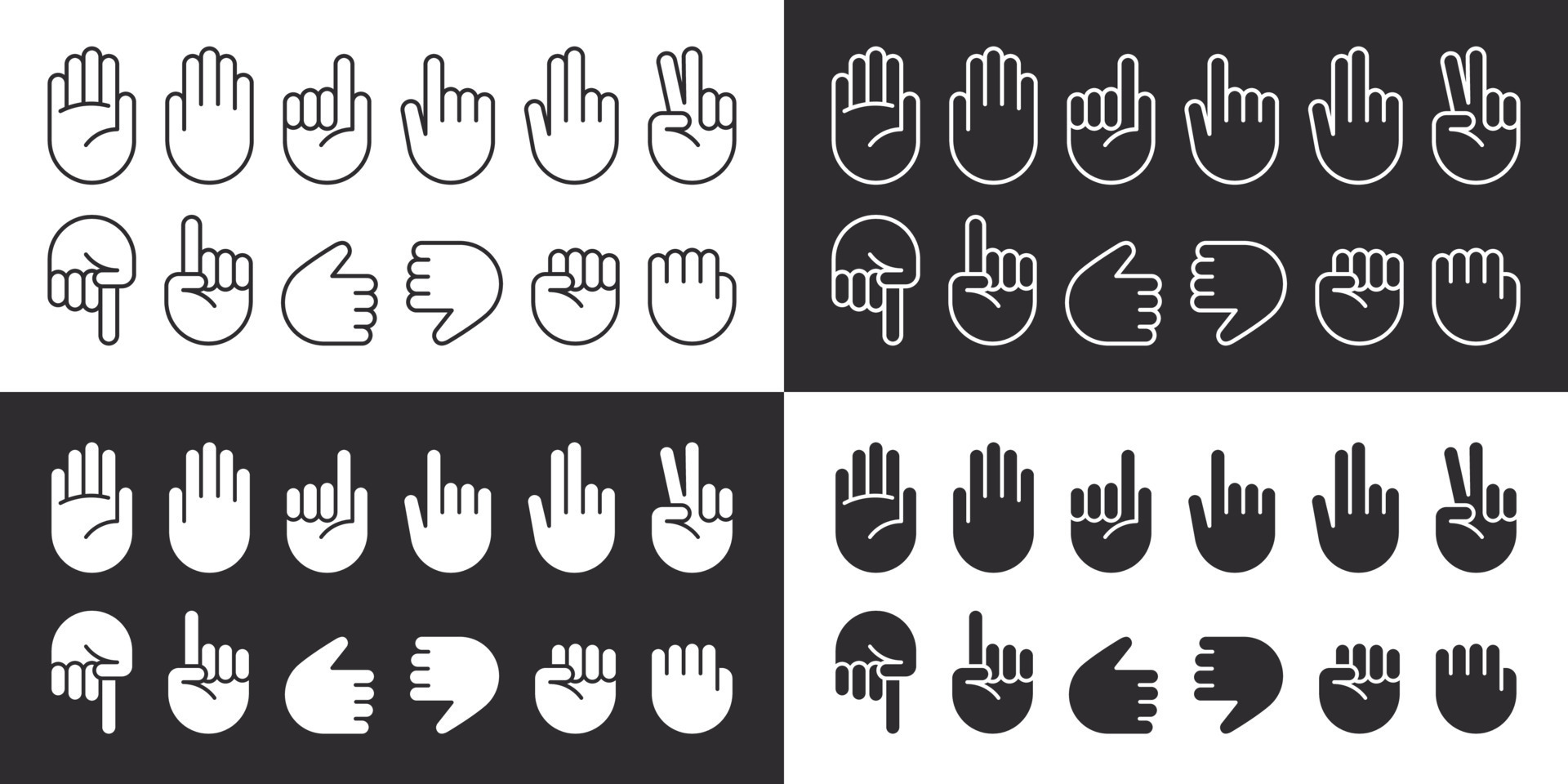 Hands icons set. Hand gestures. Hands and other gestures. Vector ... Hands icons set. Hand gestures. Hands and other gestures. Vector ...