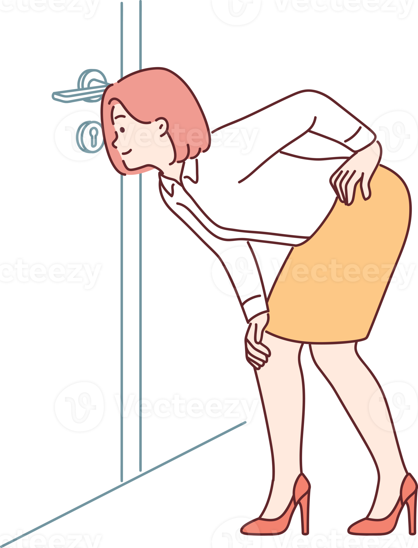 Curious Woman Look Through Keyhole In Office 21478036 Png