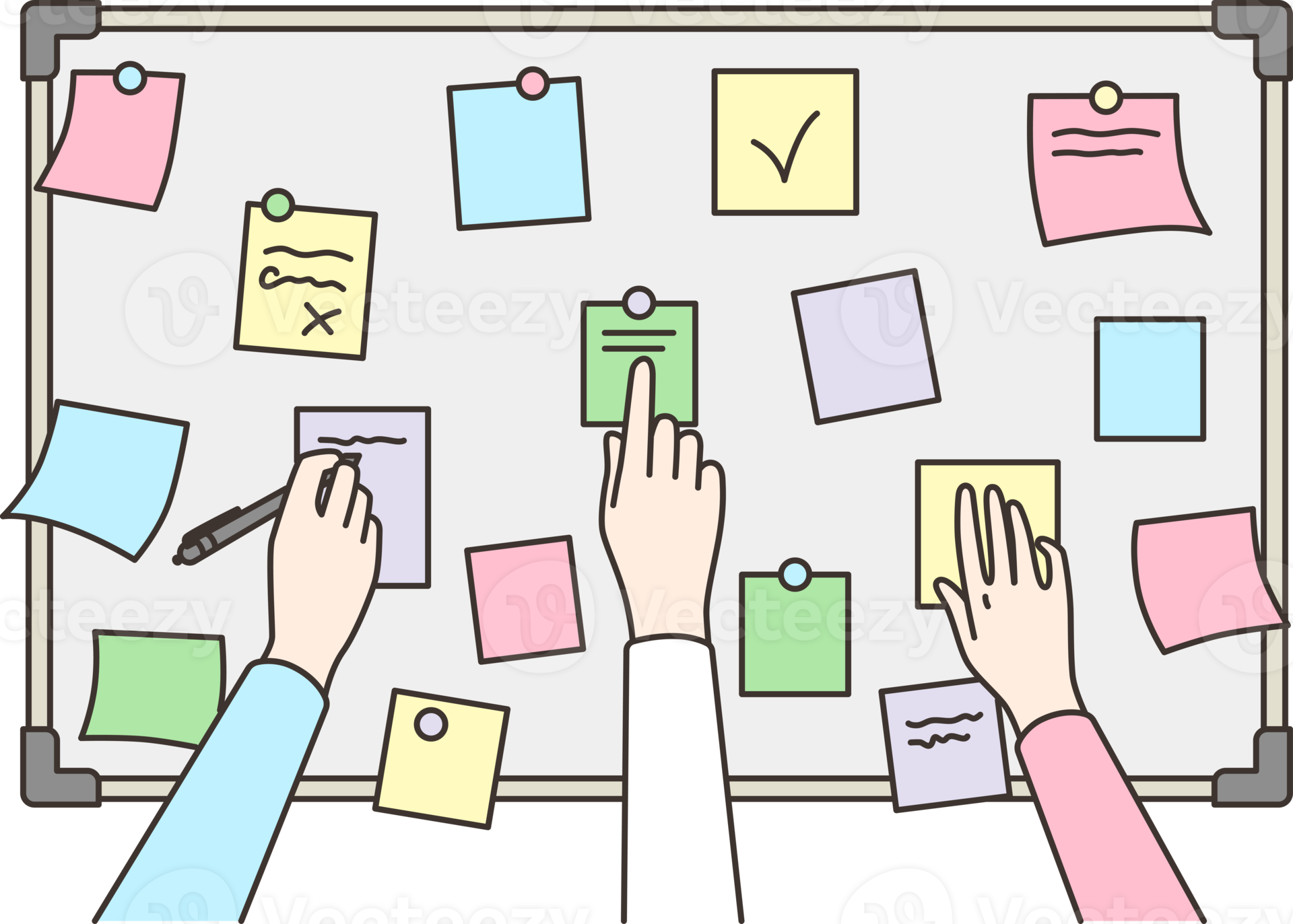 Colleagues brainstorm using sticky notes on board 21478037 PNG