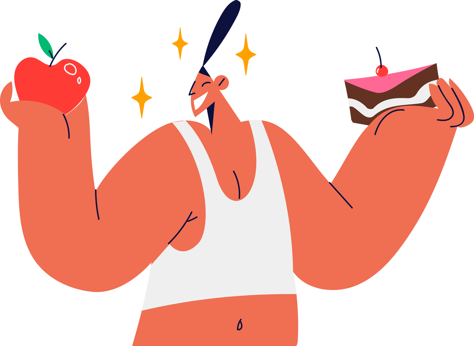 Smiling woman choose between cake and apple 21478048 PNG Smiling woman choose between cake and apple 21478048 PNG
