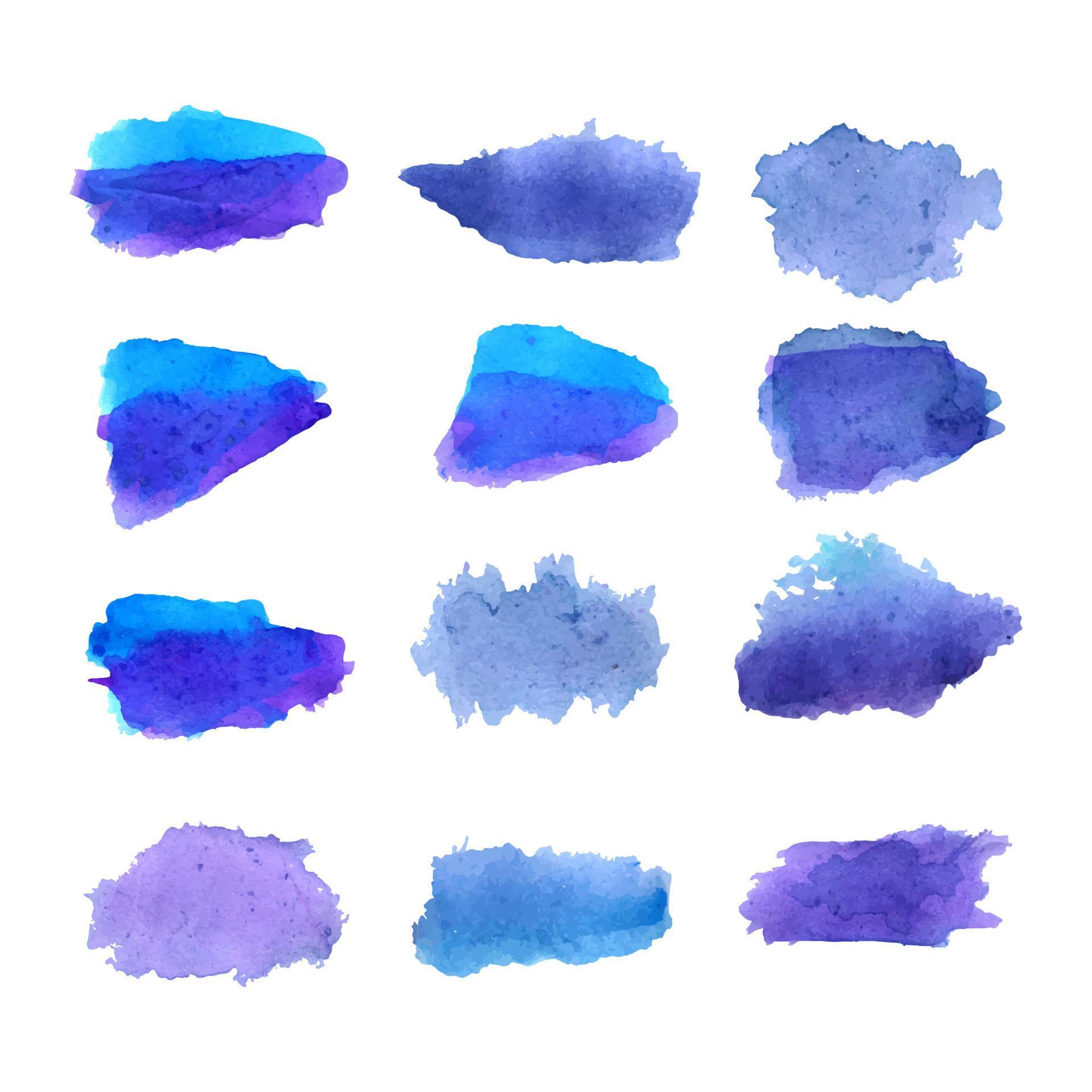 Hand drawn blue watercolor brush stroke design vector set. Vector hand ...