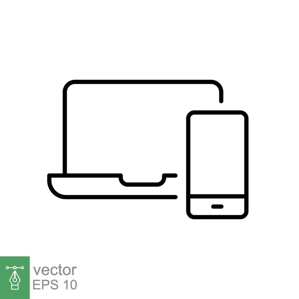 Laptop And Mobile Phone Line Icon Simple Outline Style Desktop