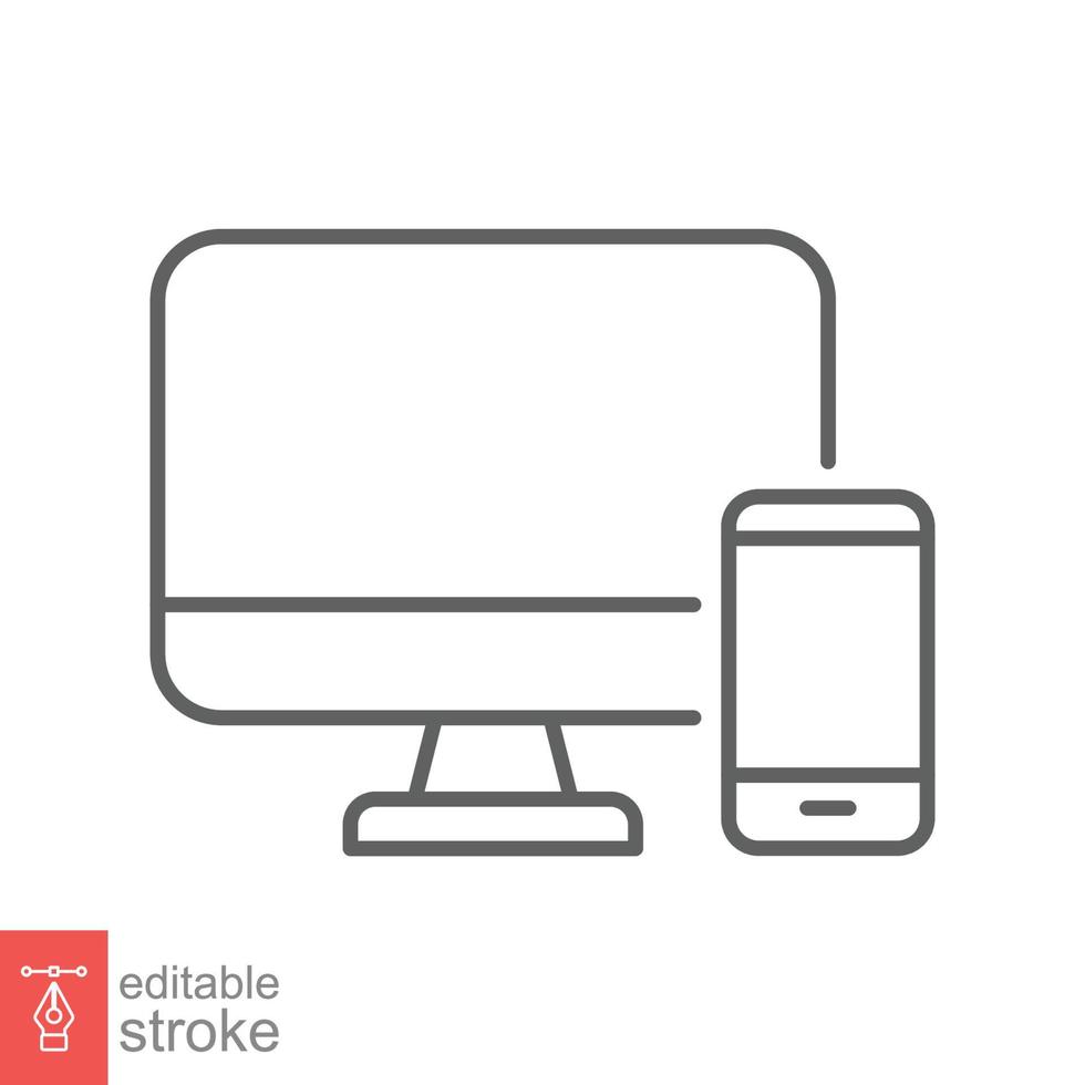 computadora y móvil teléfono línea icono. sencillo contorno estilo. escritorio, dispositivo ...