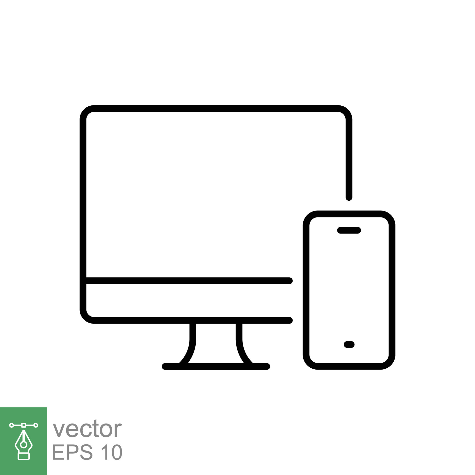 computadora y móvil teléfono línea icono. sencillo contorno estilo. escritorio, dispositivo ...