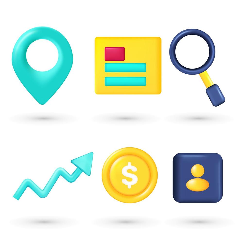 3d icons set in a minimalistic style for the interface of applications ...