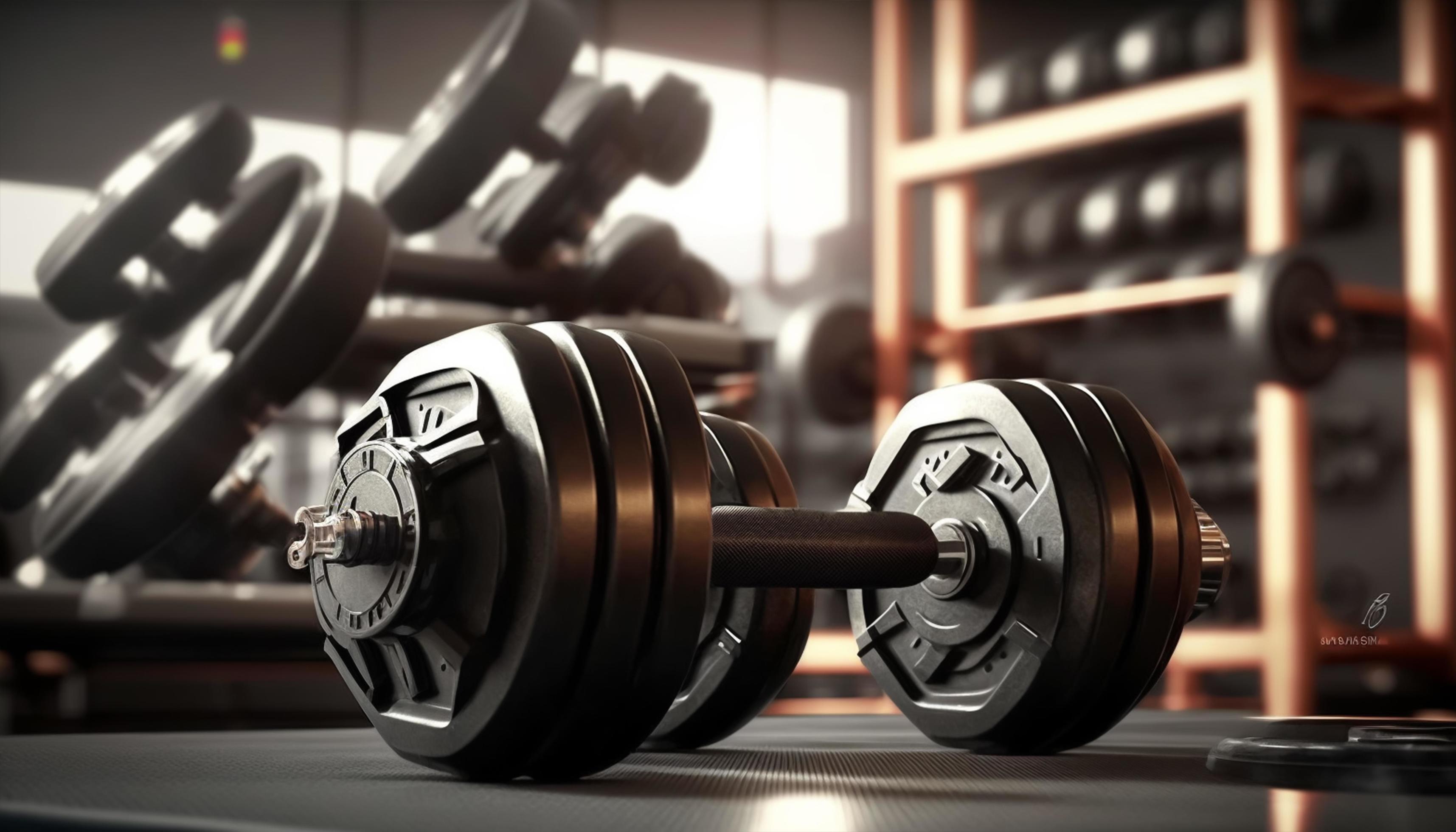 Metal dumbbells with background blurred gym interior 21487994 Stock ...