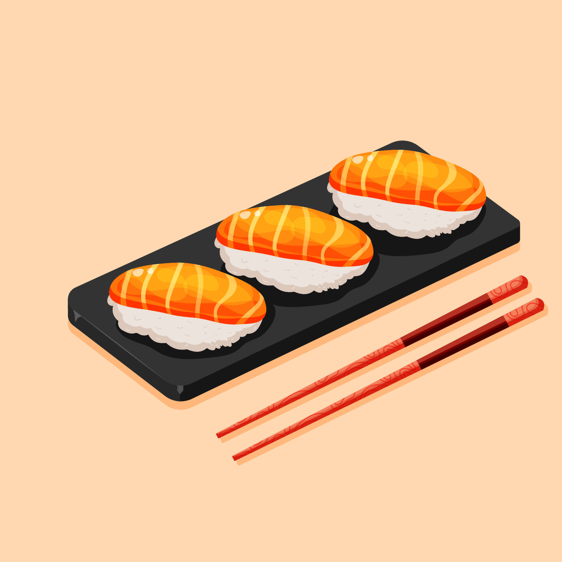 Nigiri Sushi Cartoon Vector Illustration Asian Japanese Food With