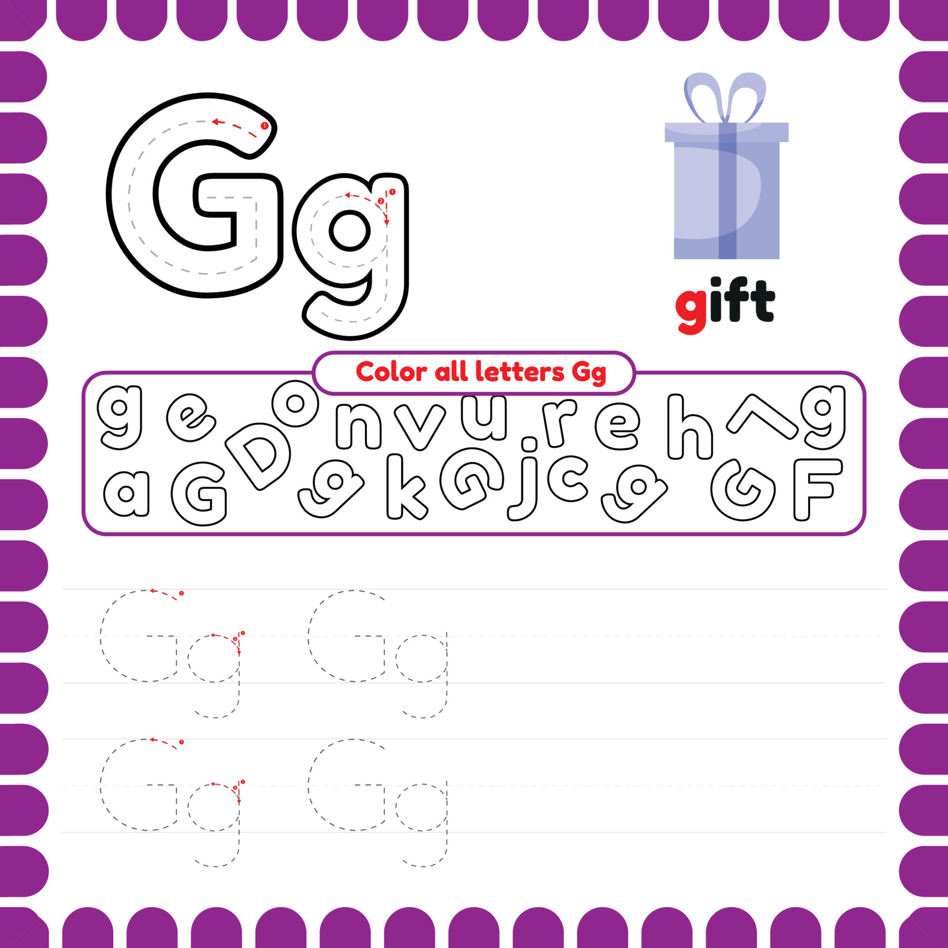 Alphabet Tracing Worksheet with letters. Writing practice letter G ...
