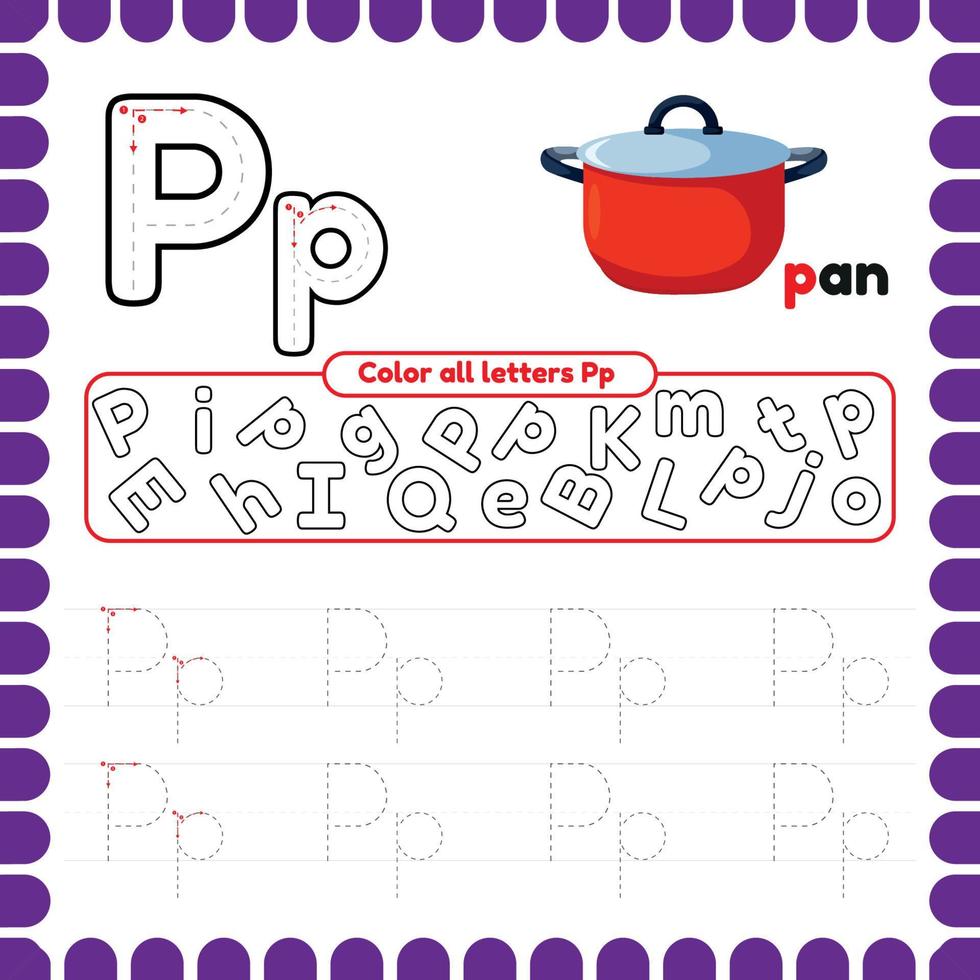 Alphabet Tracing Worksheet with letters. Writing practice letter P. 21488338 Vector Art at Vecteezy