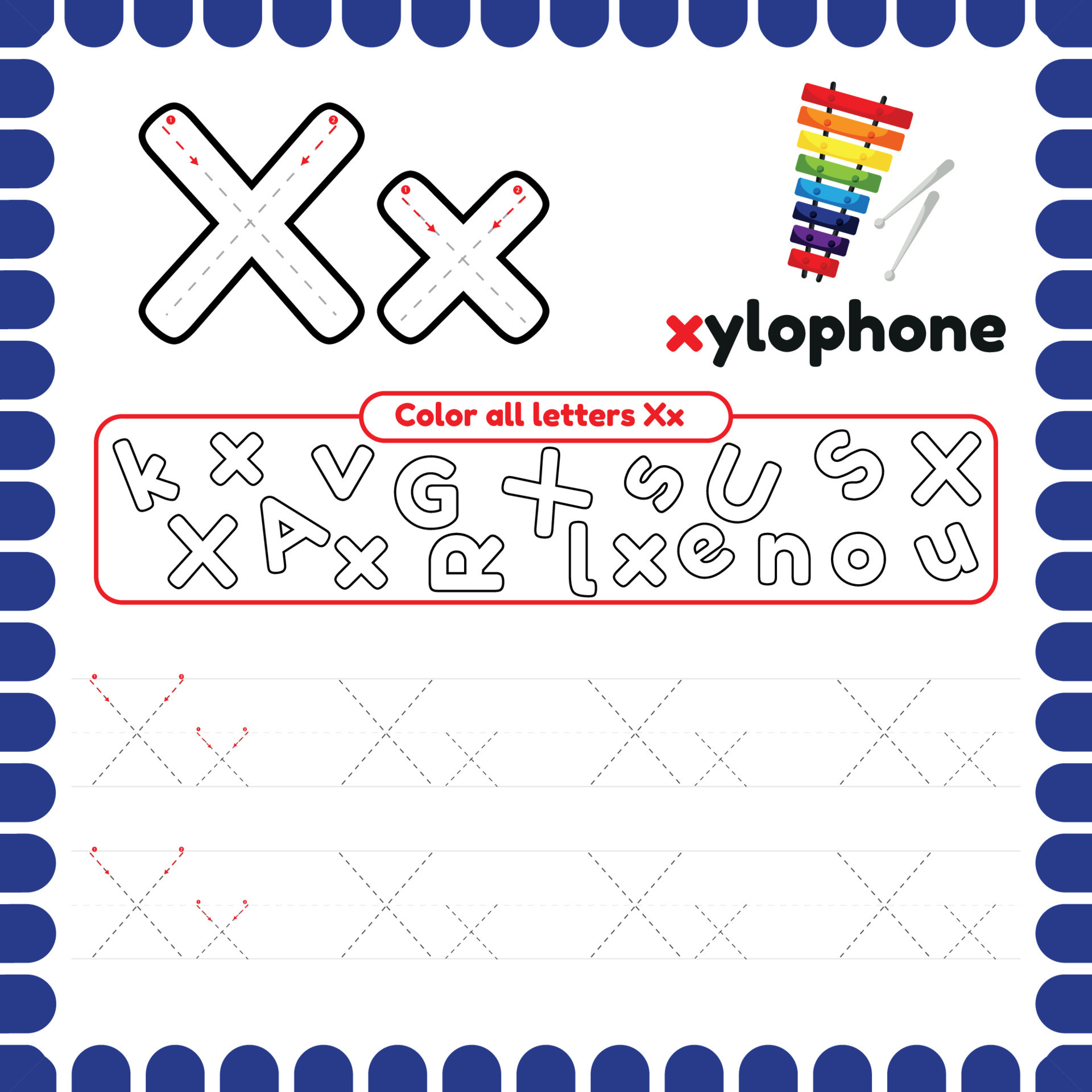 Alphabet Tracing Worksheet With Letters Writing Practice Letter X 21488345 Vector Art At Vecteezy