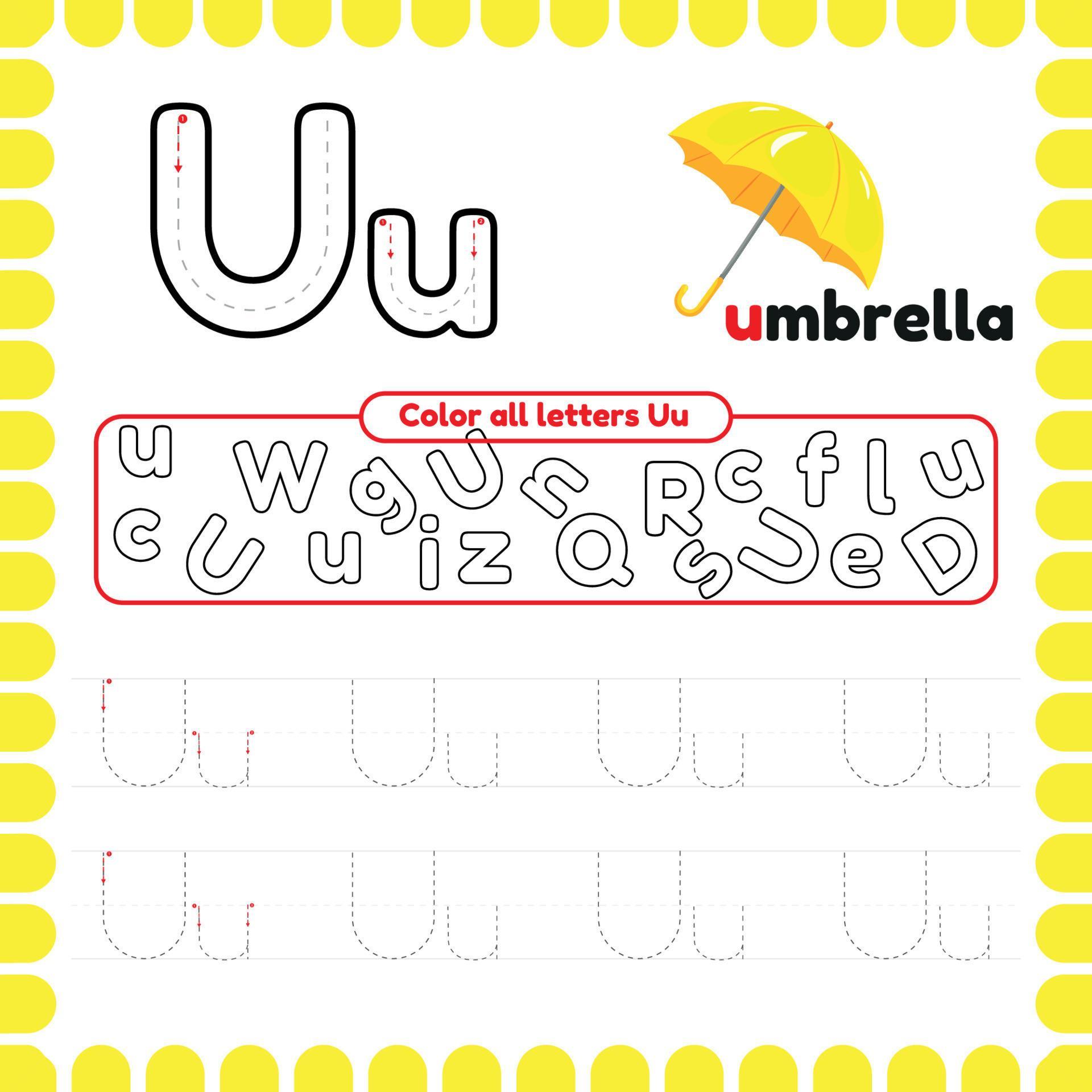 Alphabet Tracing Worksheet with letters. Writing practice letter U. 21488496 Vector Art at Vecteezy