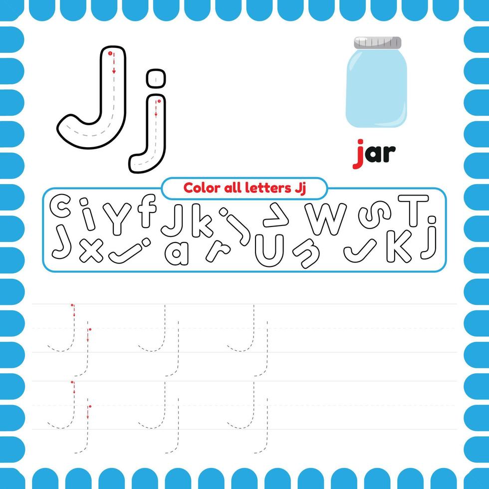 Alphabet Tracing Worksheet with letters. Writing practice letter J. 21488505 Vector Art at Vecteezy
