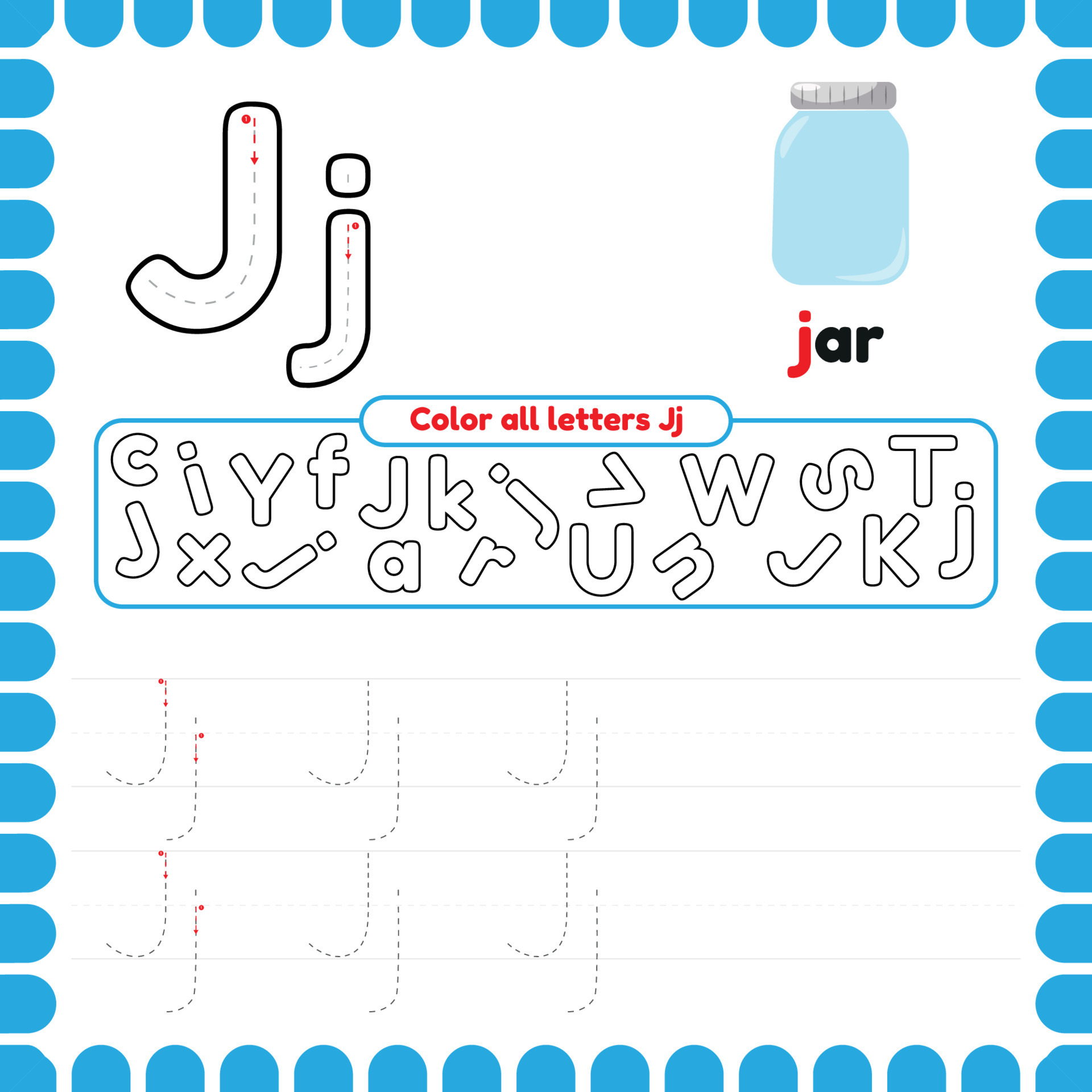 Alphabet Tracing Worksheet with letters. Writing practice letter J ... Alphabet Tracing Worksheet with letters. Writing practice letter J ...