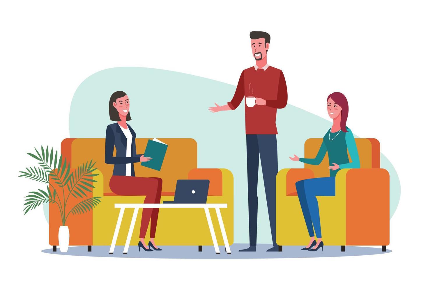 Office Workers Having Conversation During Coffee Break 21491019 Vector