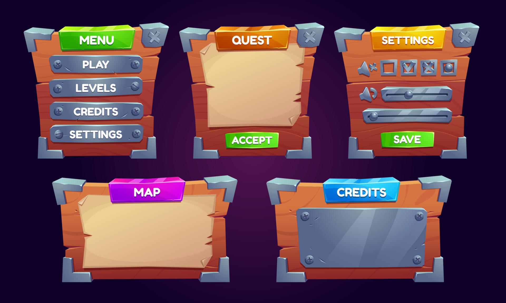 Cartoon Set Of Wood And Paper Game Ui Boards 21493612 Vector Art At