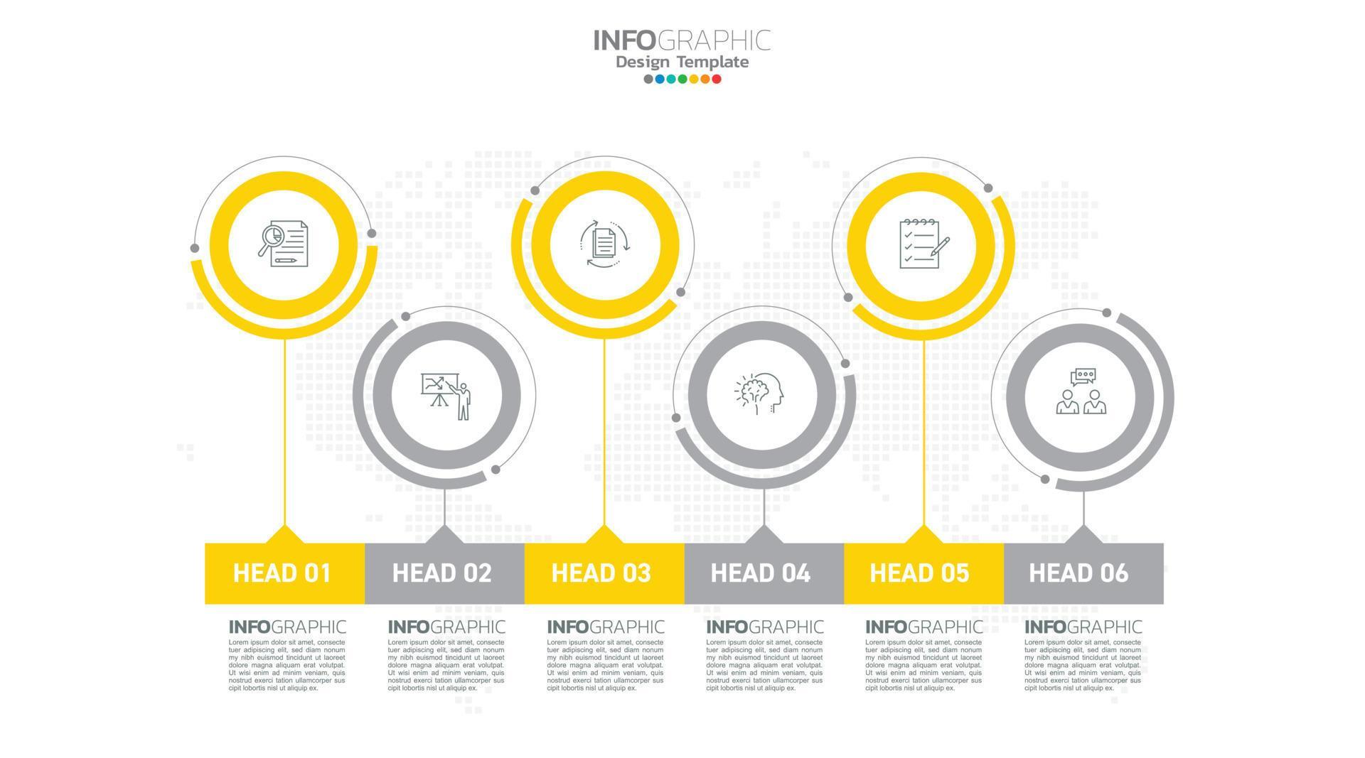 Timeline infographic vector with 6 steps can be used for workflow ...