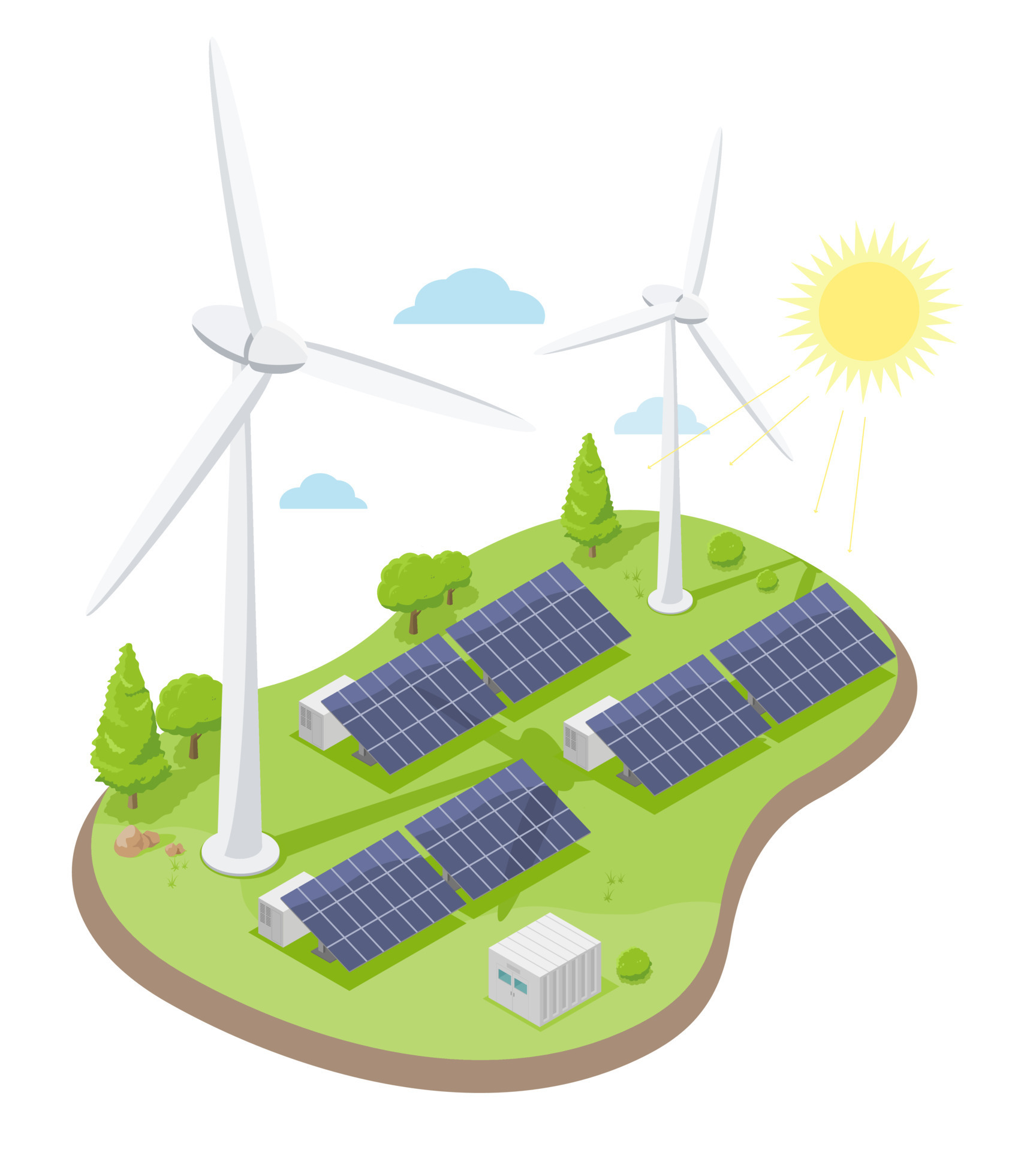 Windmill Wind Energy And Solar Plant Green Power Eco Technology Symbols