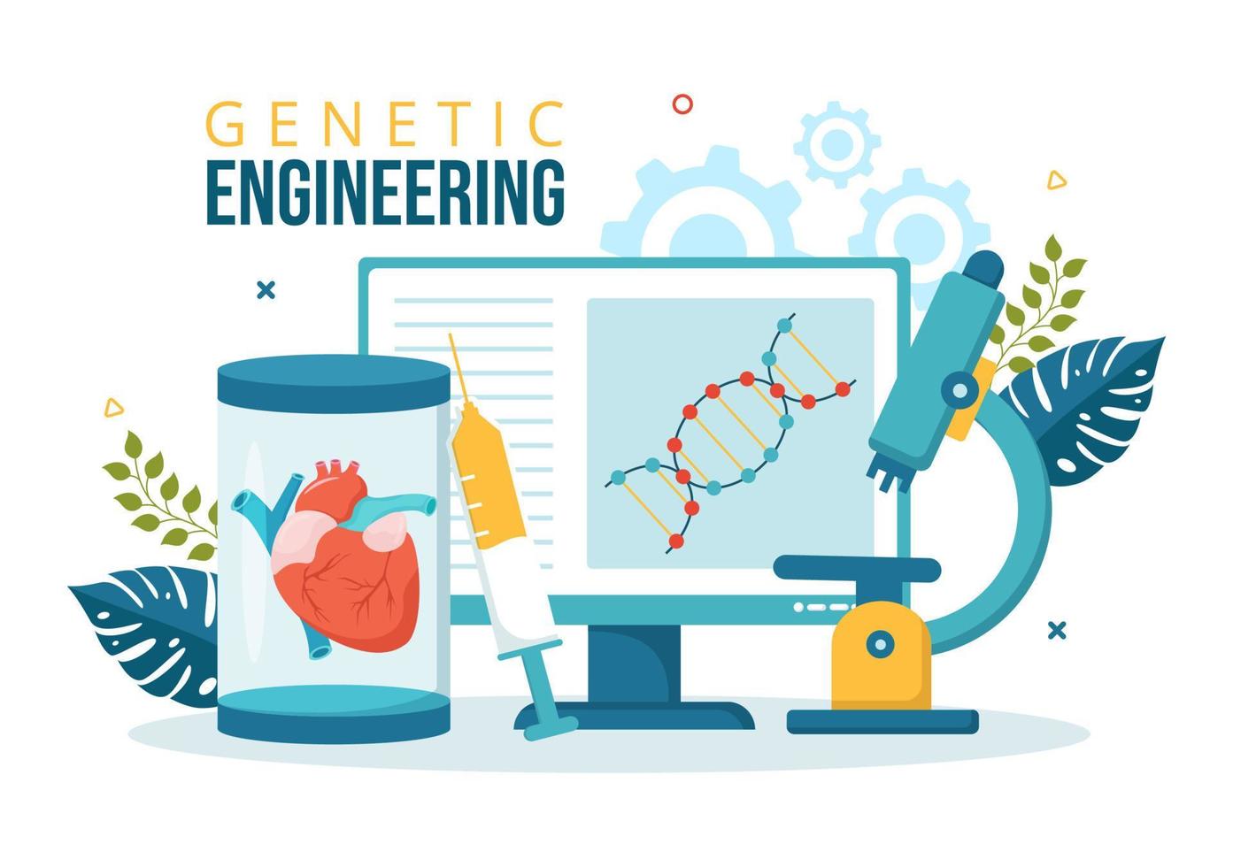 Genetic Engineering And Dna Modifications Illustration With Genetics Research Or Experiment