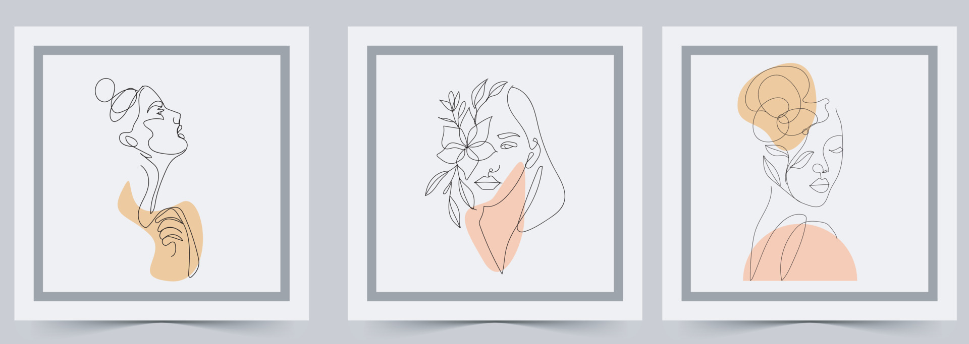 Women line arts. Birds wall art vector set. Abstract Plant Art design ...