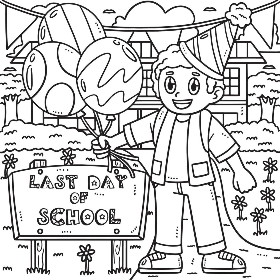 Last Day of Pre K Child with Hat Balloons Coloring 21501549 Vector Art ...