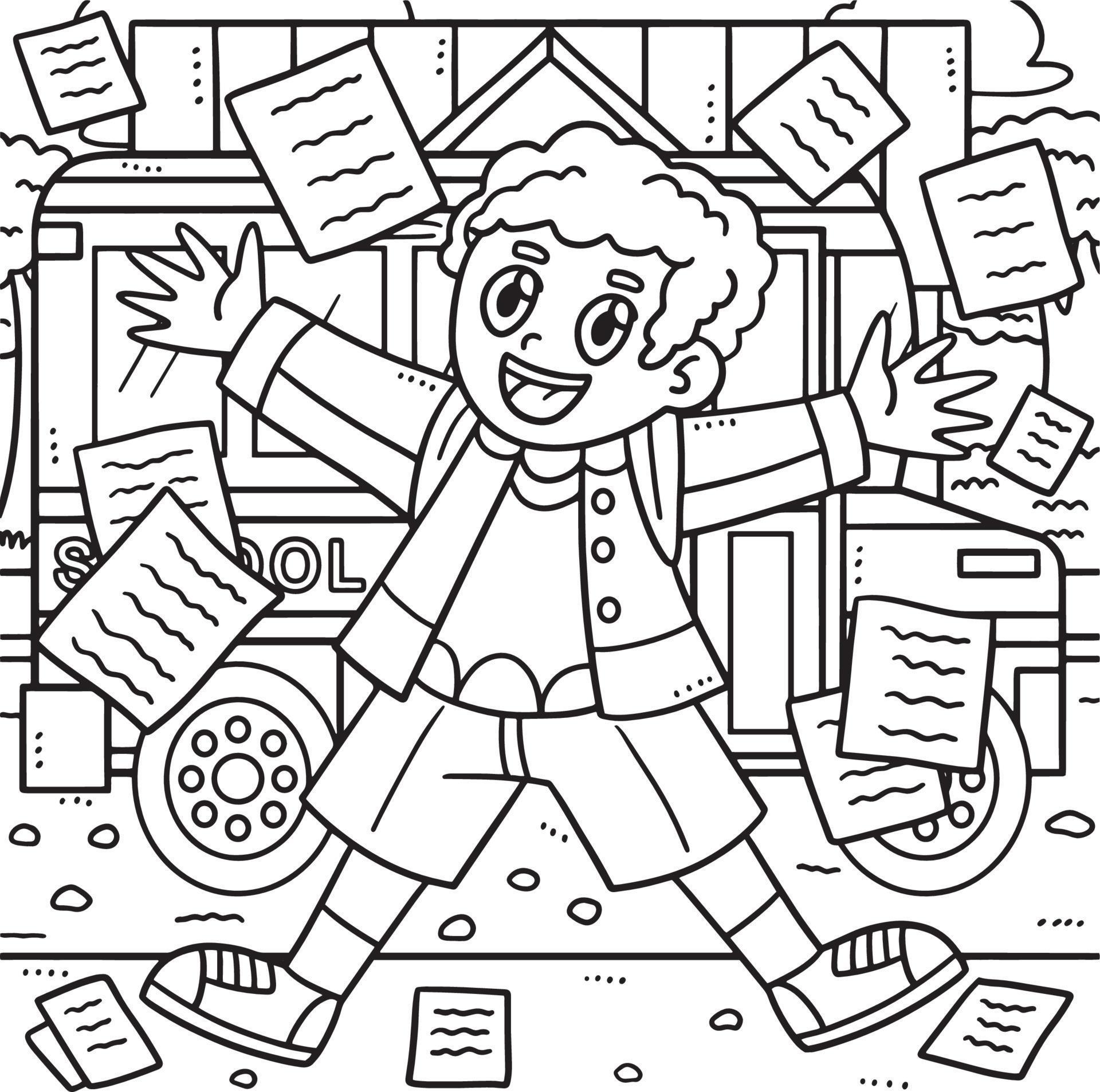 Last Day of School Student Coloring Page for Kids 21501586 Vector Art ...