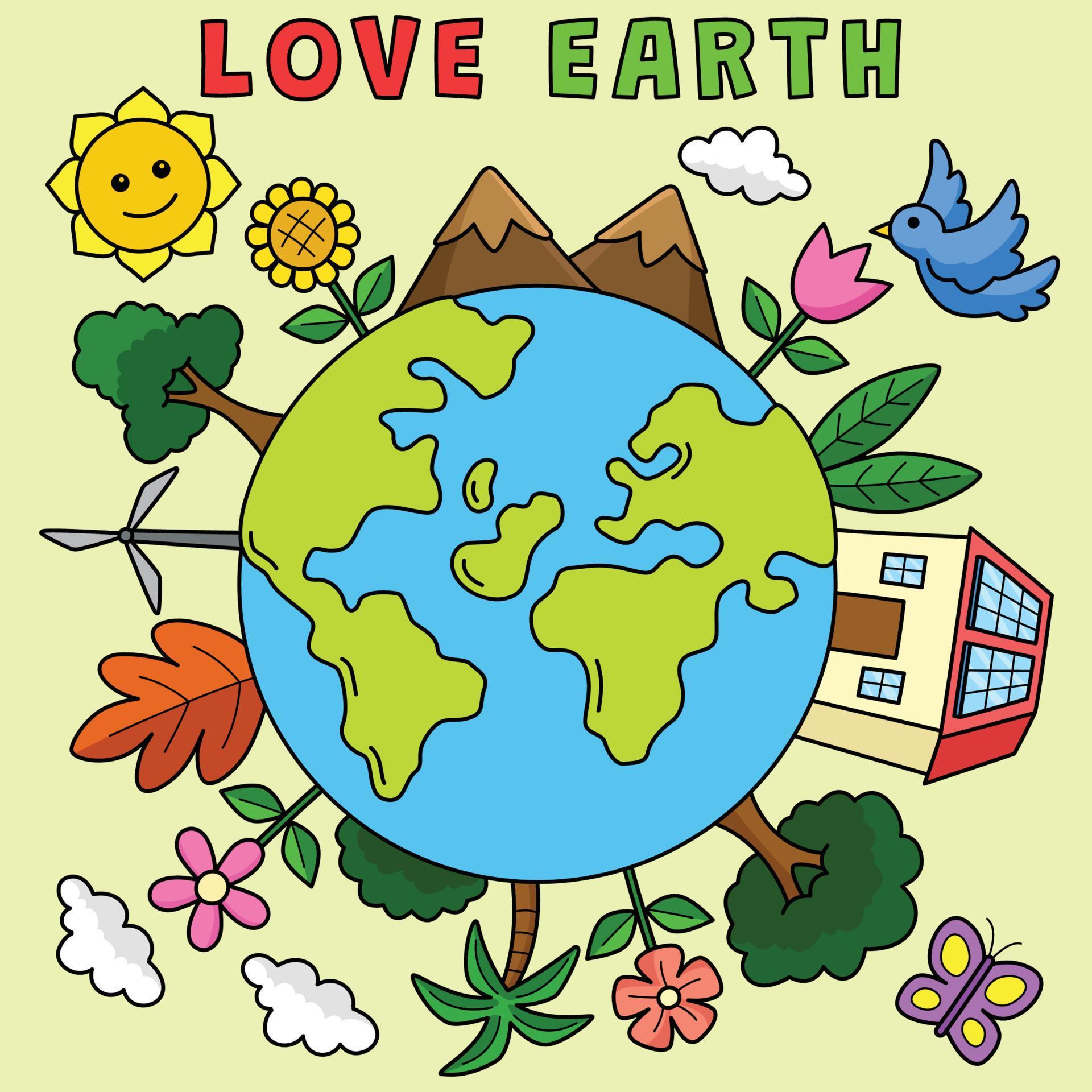 Love Earth Colored Cartoon Illustration 21501715 Vector Art at Vecteezy