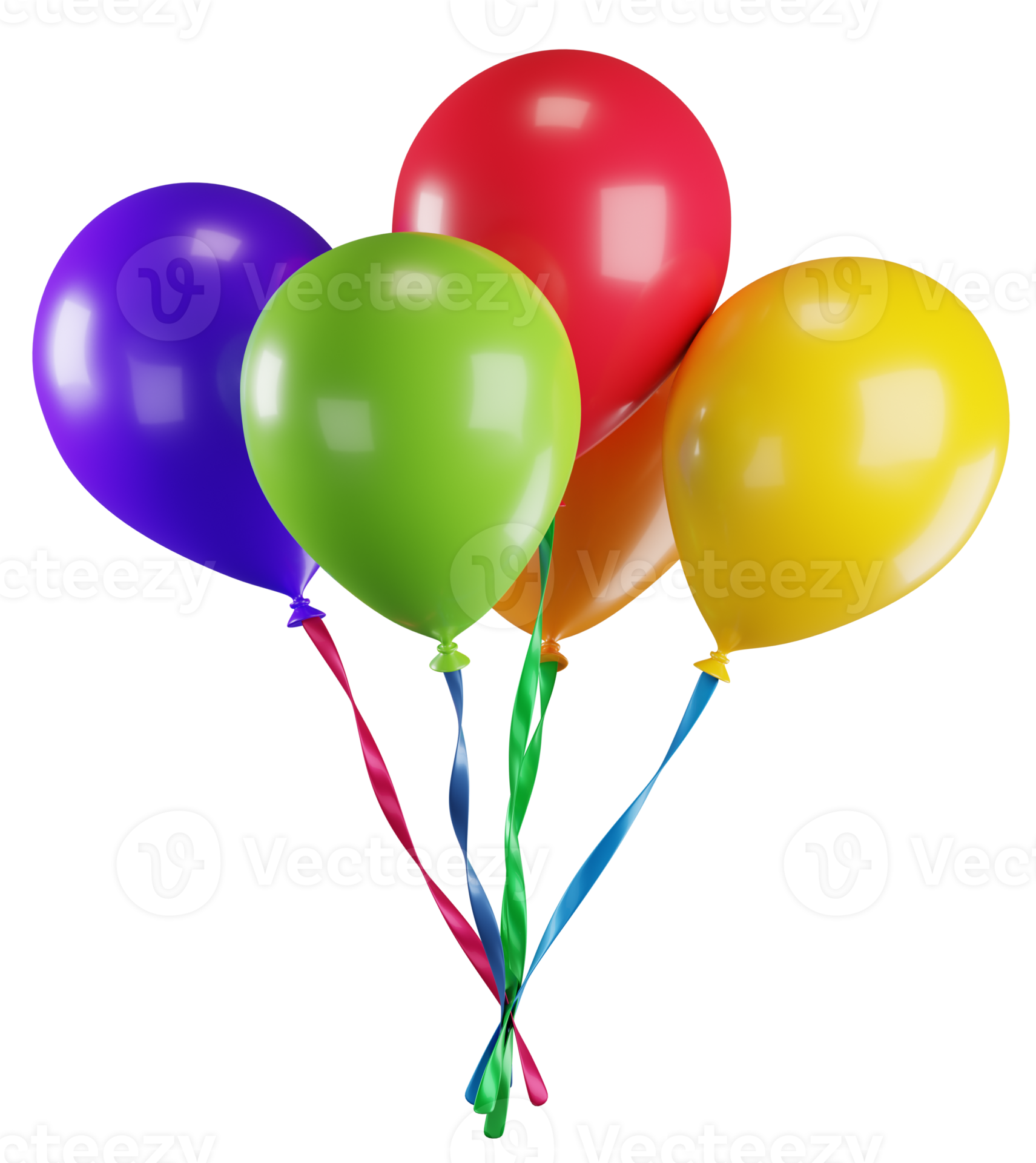 3d Illustration Of Bunch Of Colourful Balloons With Ribbons Birthday