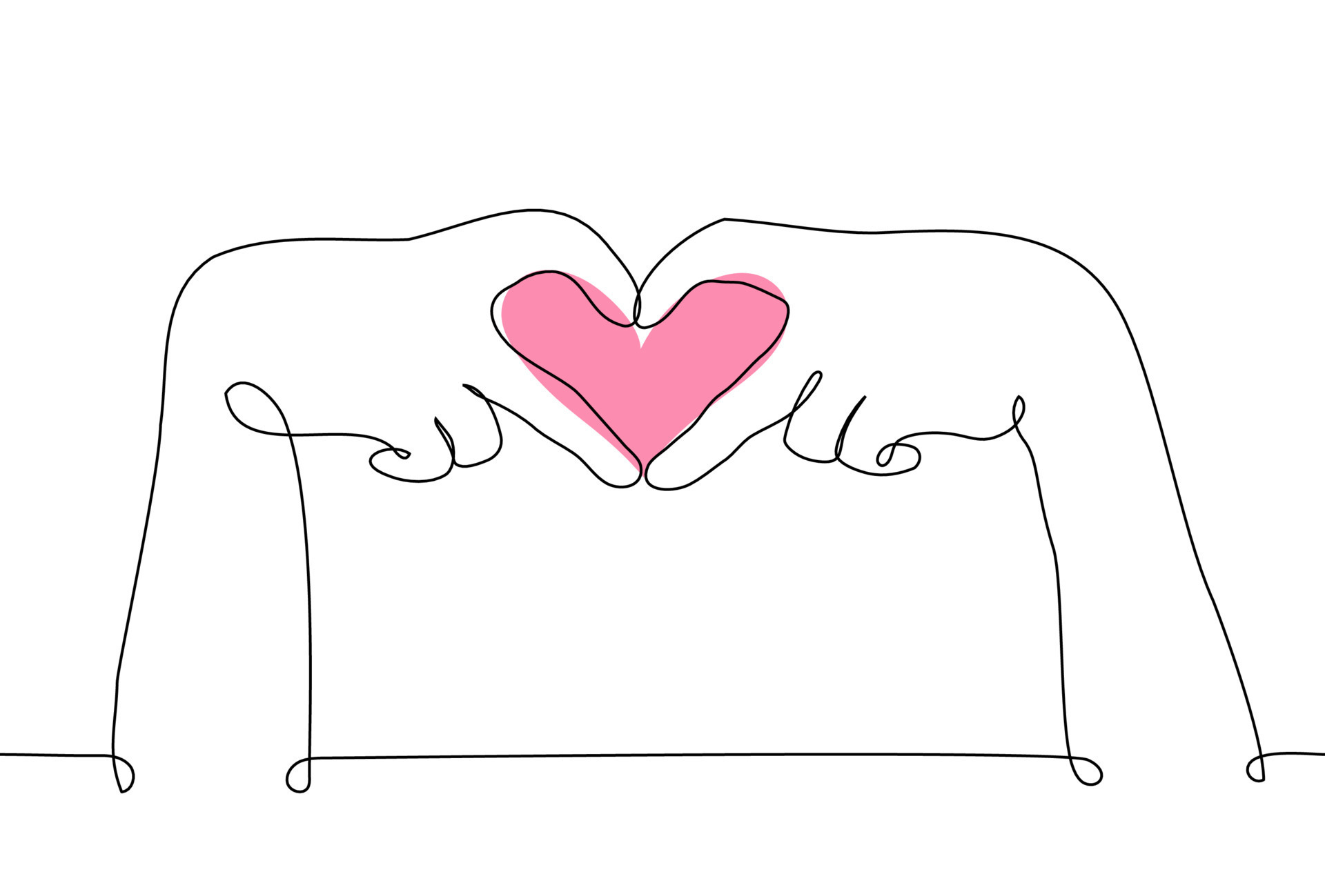 two human hands showing heart shape with fingers - one line drawing ... two human hands showing heart shape with fingers - one line drawing ...