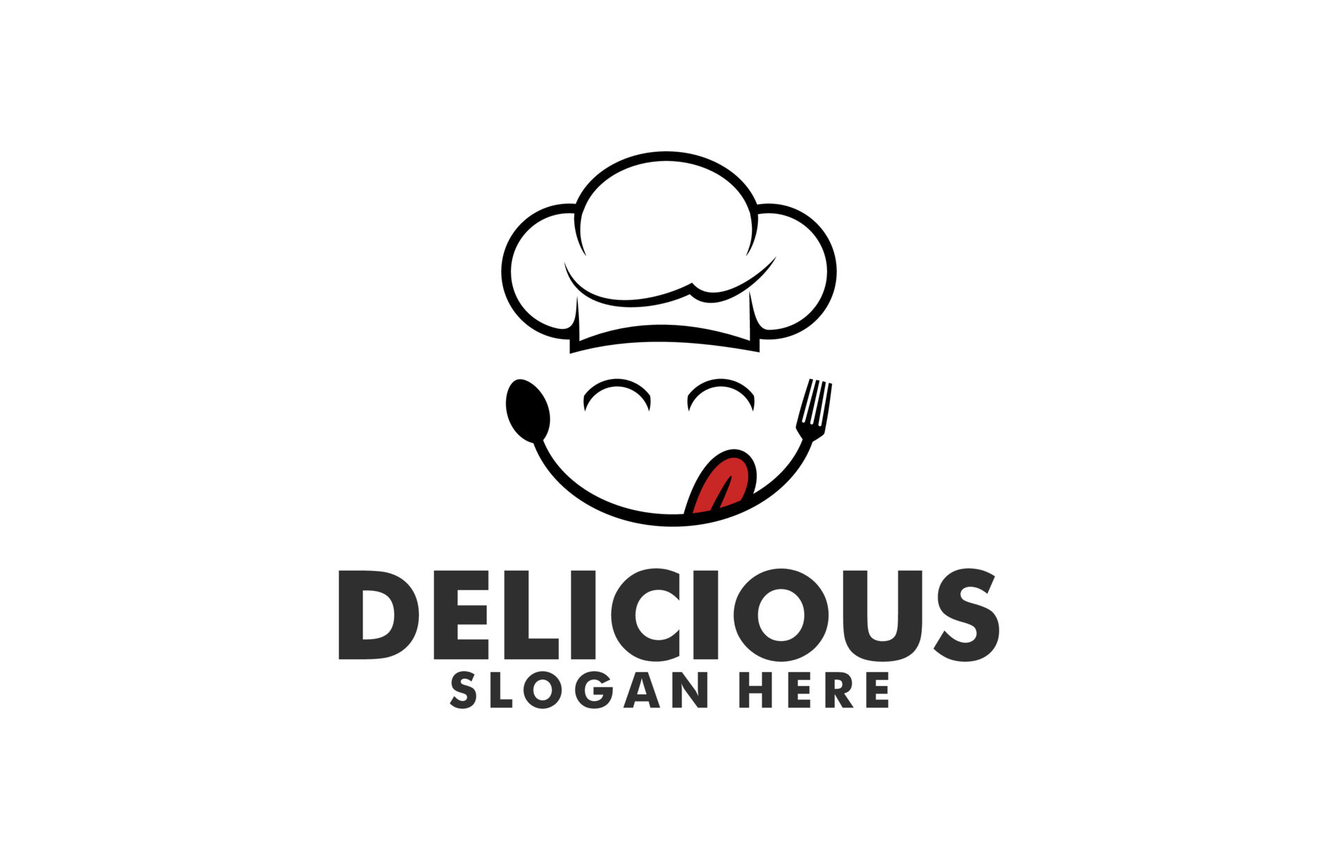 Delicious Food logo design template vector, Cafe or restaurant emblem, chef with smiling lips ...