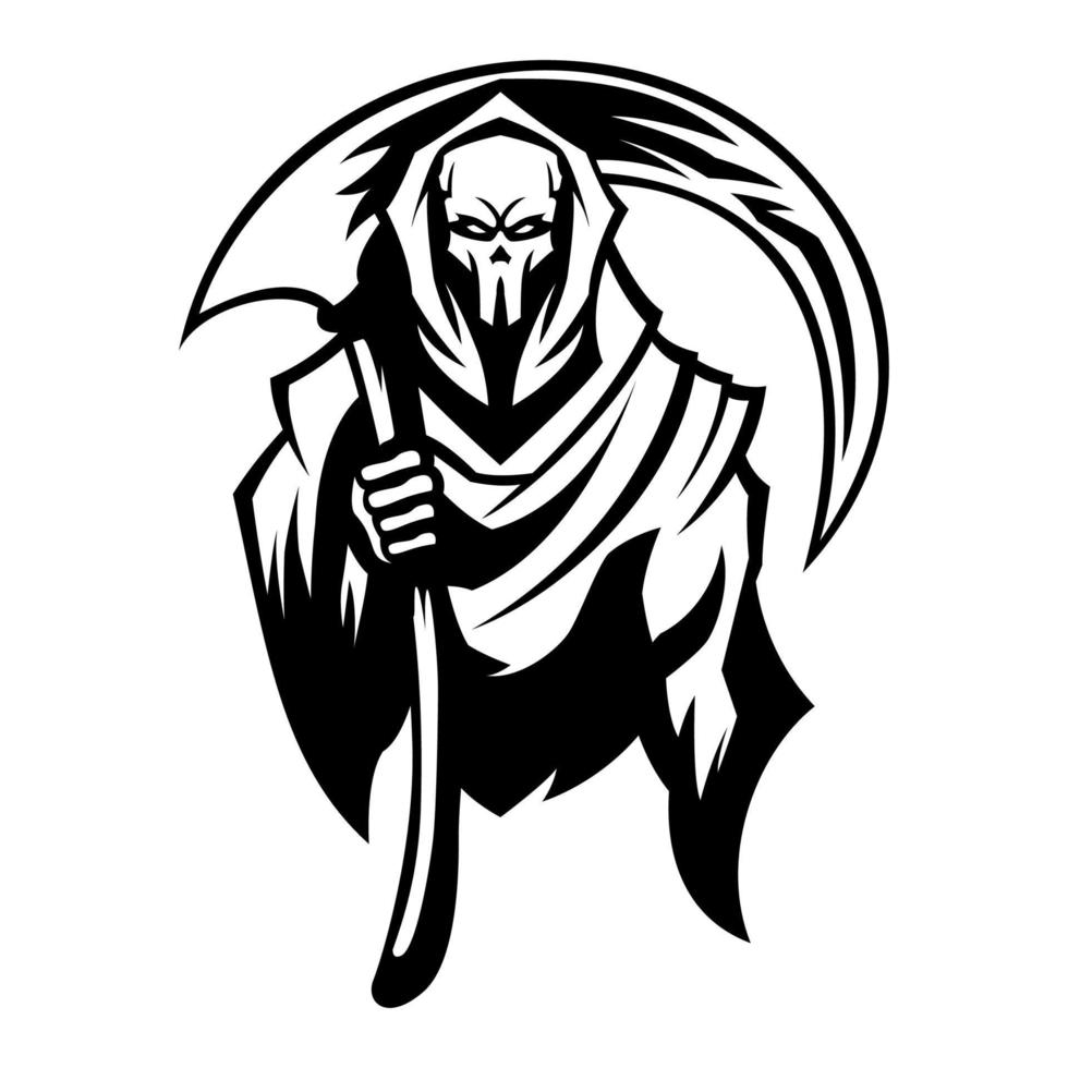 Grim Reaper Skull Vector Illustration Grim Reaper Skull Drawing Black And White Silhouette