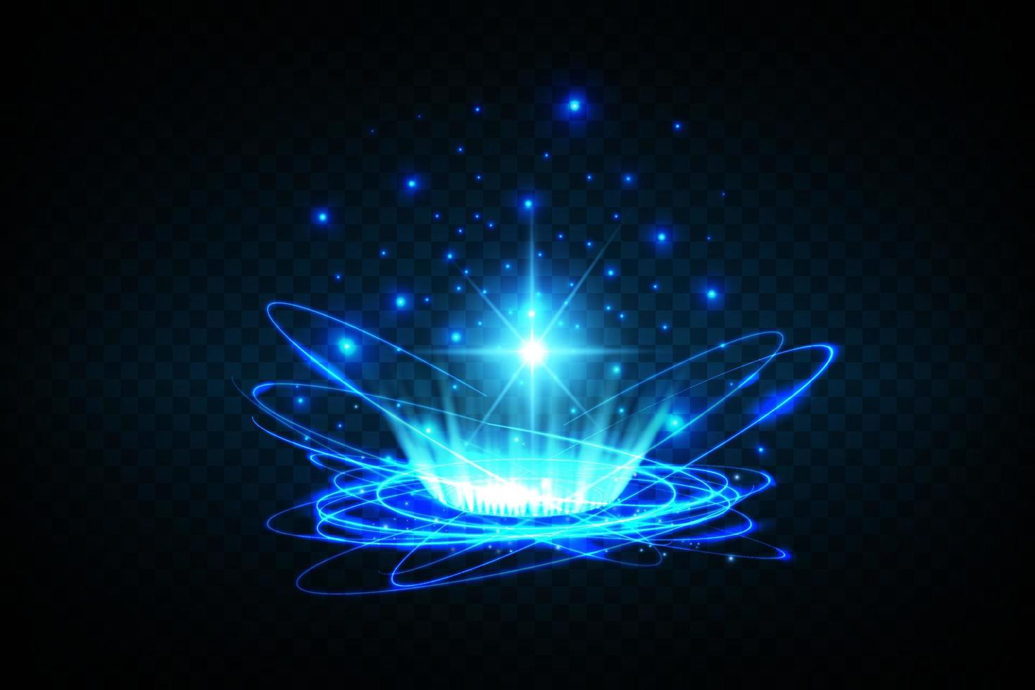 Blue Magic fantasy portal. Futuristic teleport. Light effect. Blue candles rays of a night scene ...