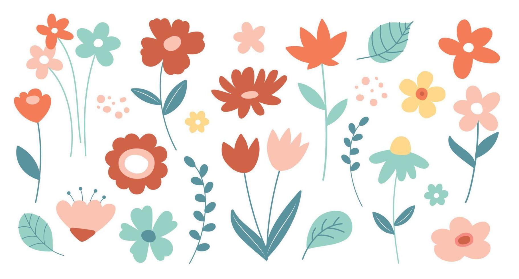 Spring flowers set. Floral and leaves elements collection. 21518080 ...