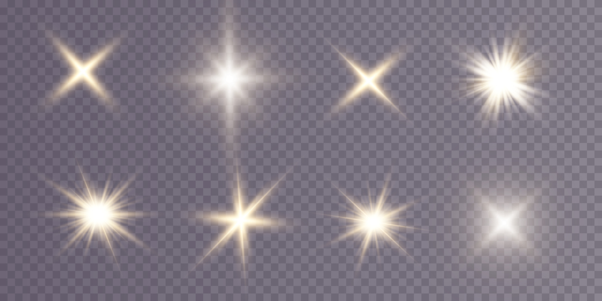 Set of Vector yellow glowing light effect stars bursts with sparkles on transparent background ...