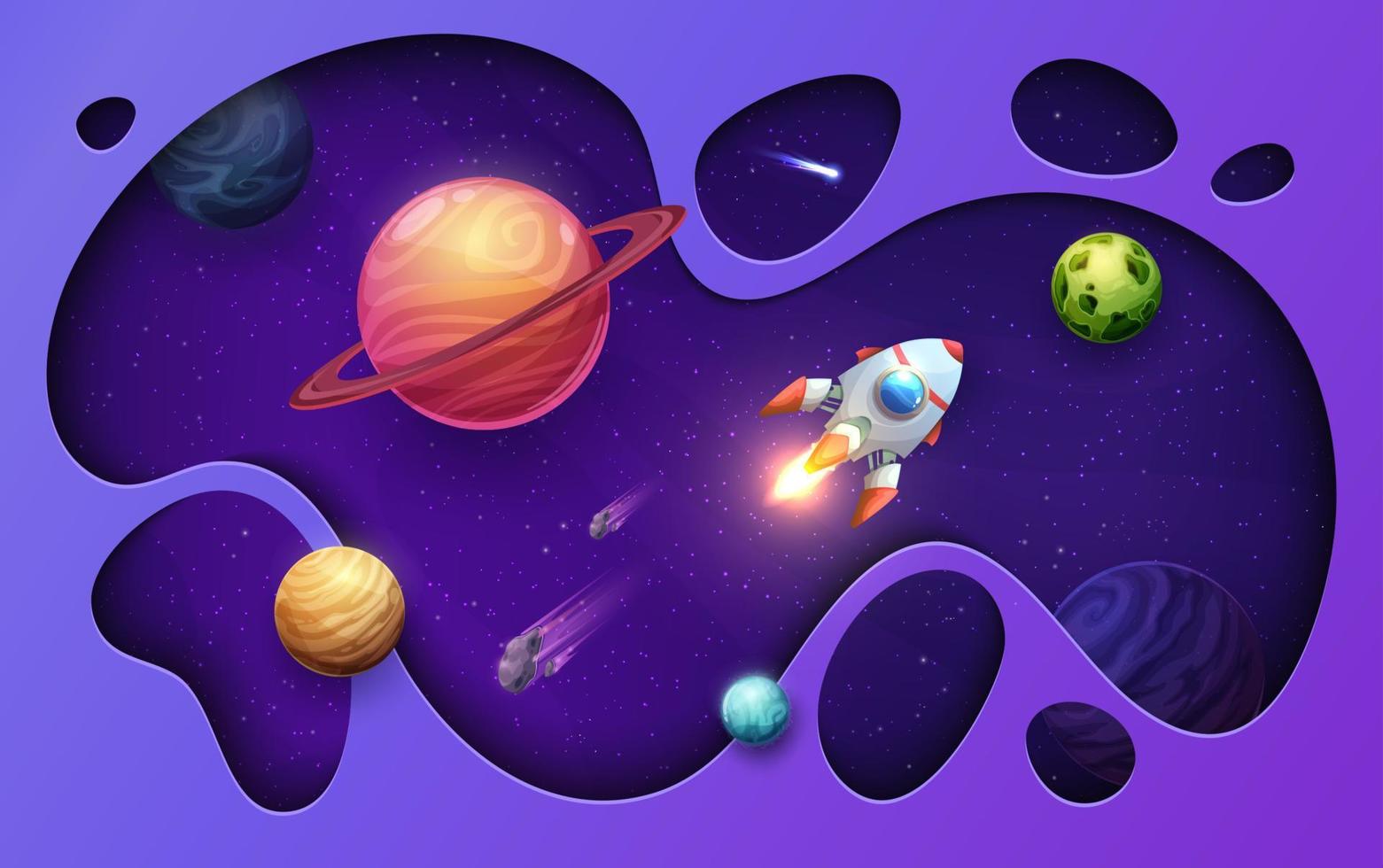 Cartoon paper cut space landscape, rocket, galaxy 21519802 Vector Art ... Cartoon paper cut space landscape, rocket, galaxy 21519802 Vector Art ...