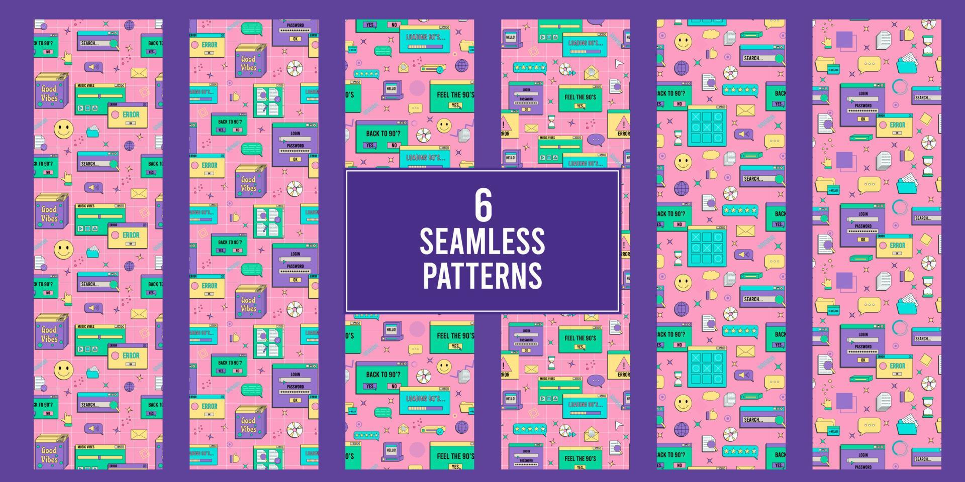 Set Of Vaporwave Ui And Ux Elements Seamless Pattern Pc Retro Game